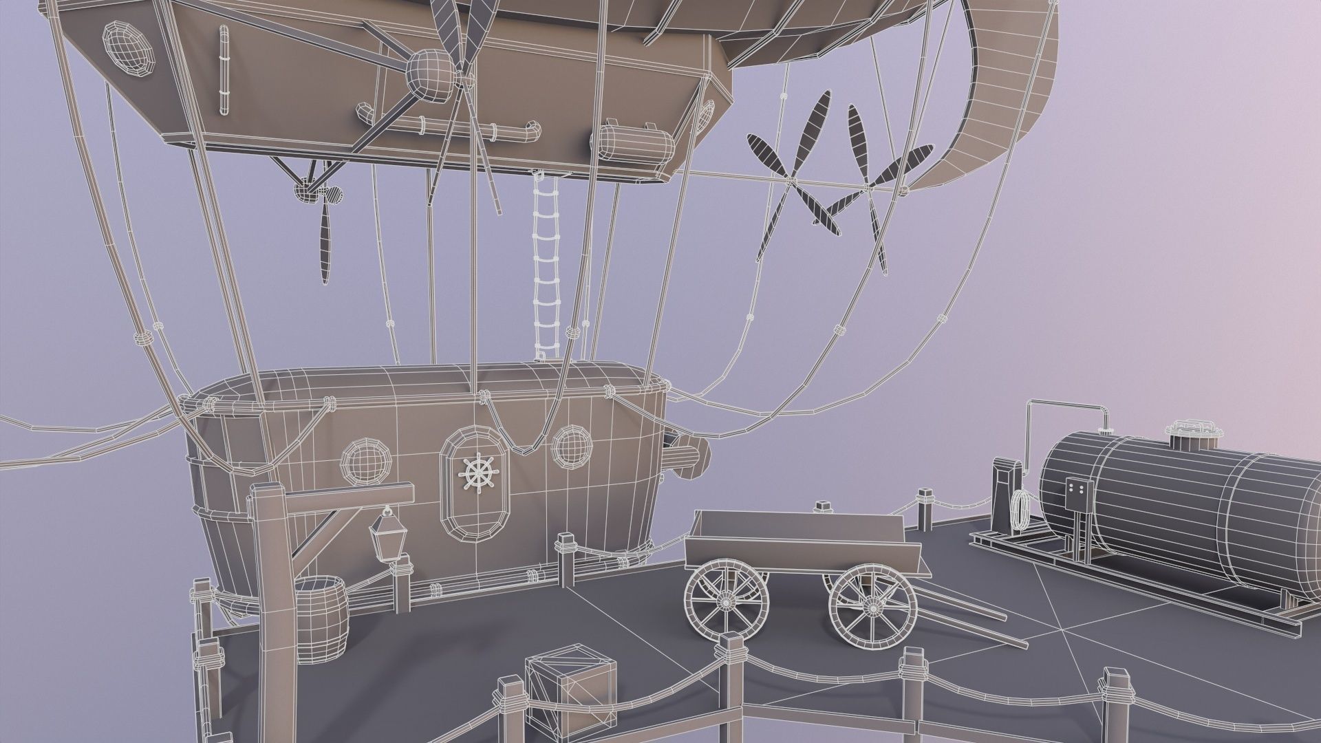 3D model A low-poly 3D model of an airship in the port VR / AR / low ...