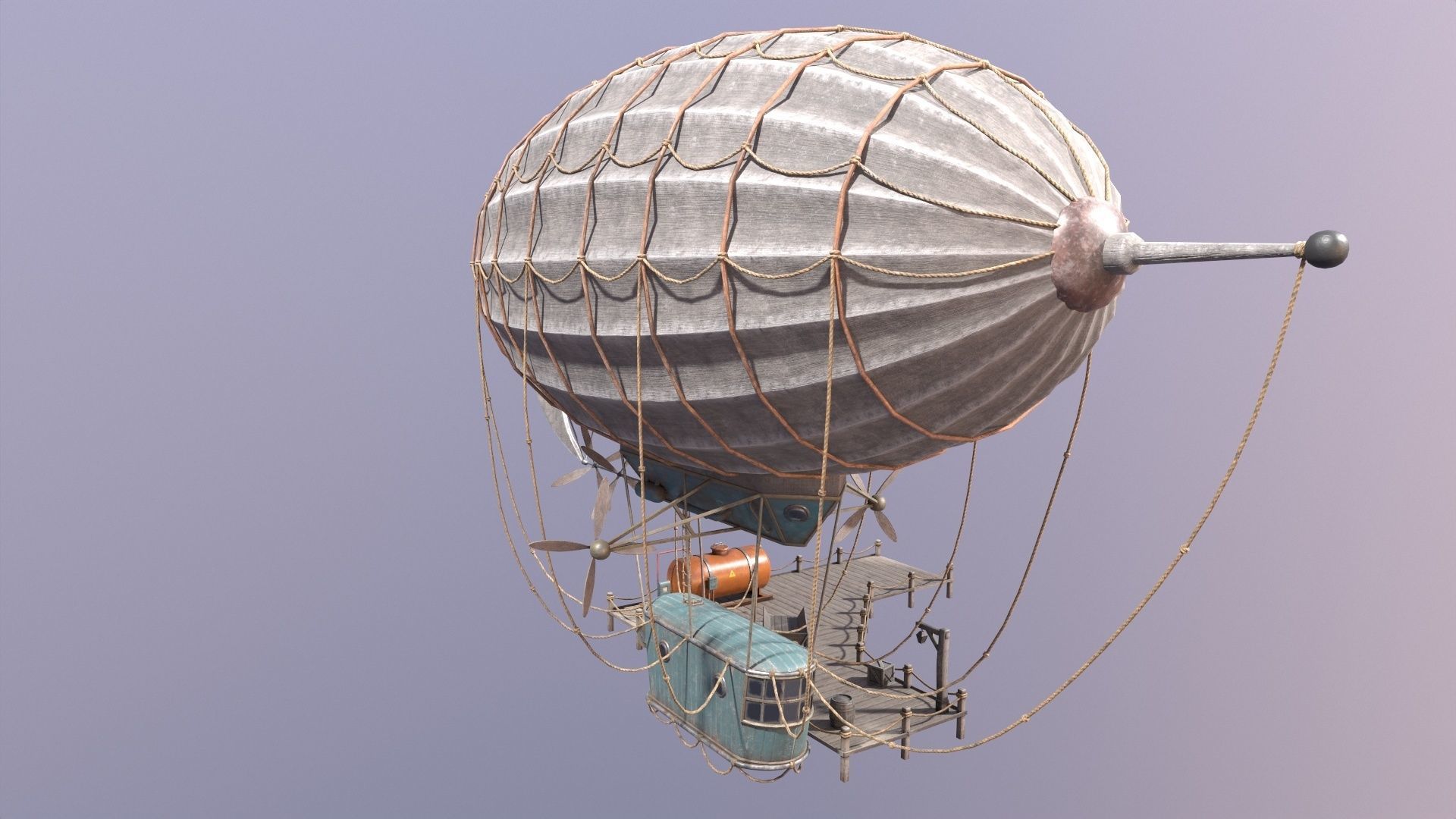 3D model A low-poly 3D model of an airship in the port VR / AR / low ...