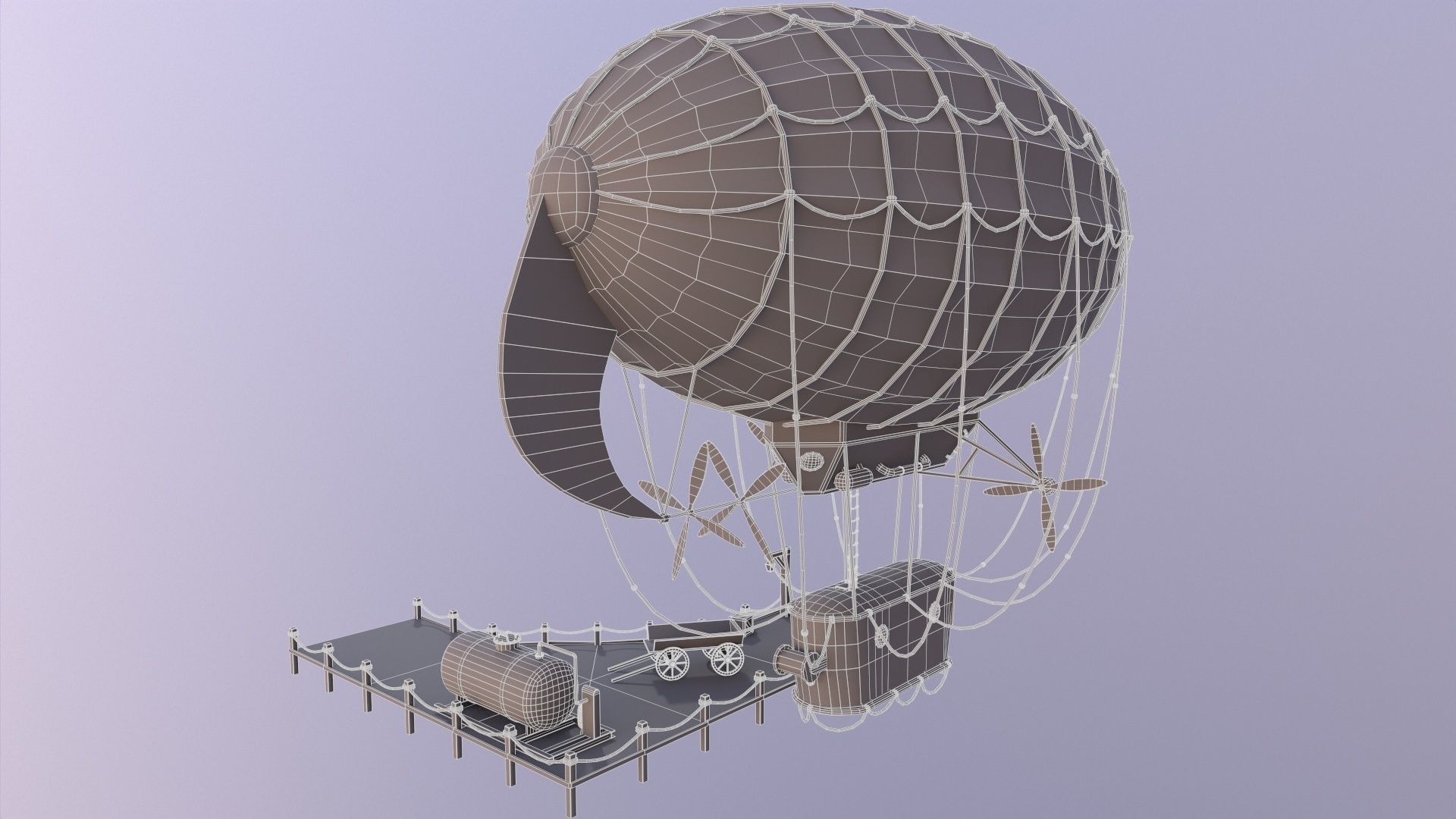 3D model A low-poly 3D model of an airship in the port VR / AR / low ...