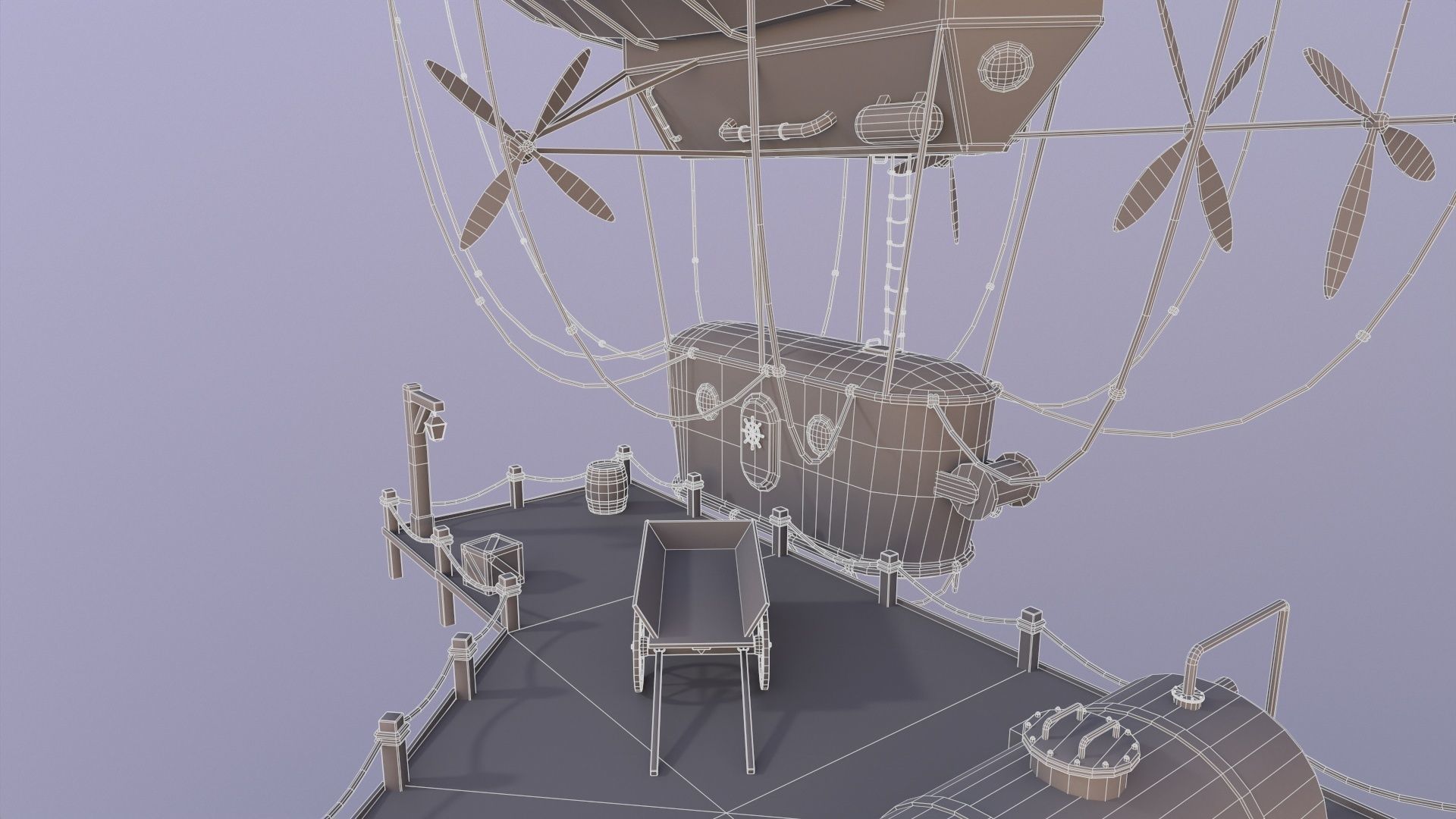 3D model A low-poly 3D model of an airship in the port VR / AR / low ...