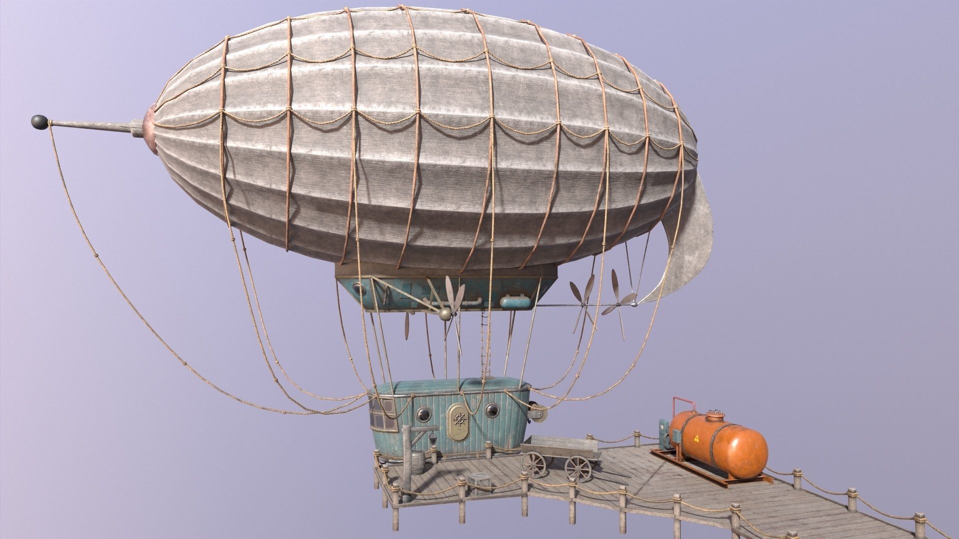 3D model A low-poly 3D model of an airship in the port VR / AR / low ...