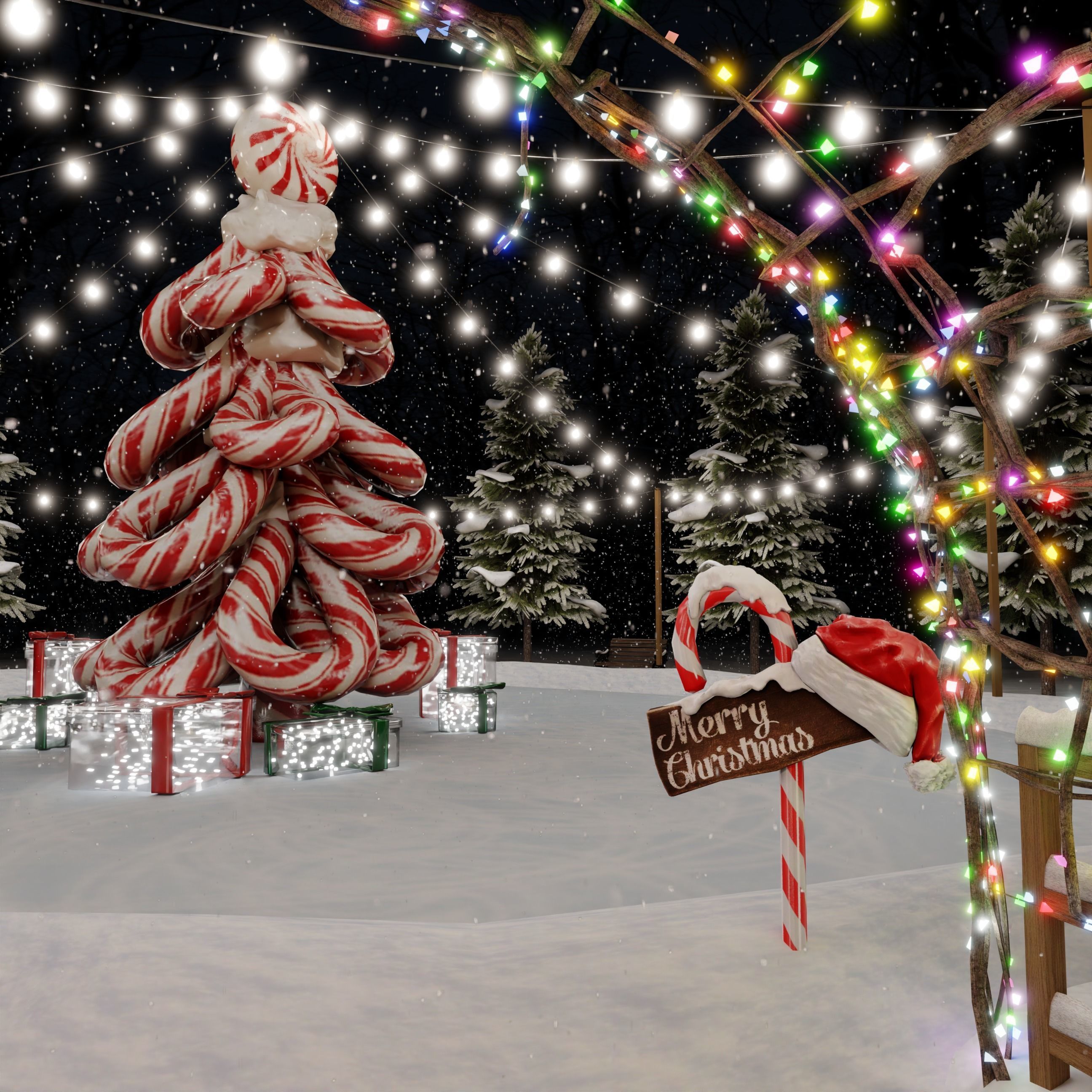 Christmas Forest Blender Scene - NIGHT 3D model | CGTrader