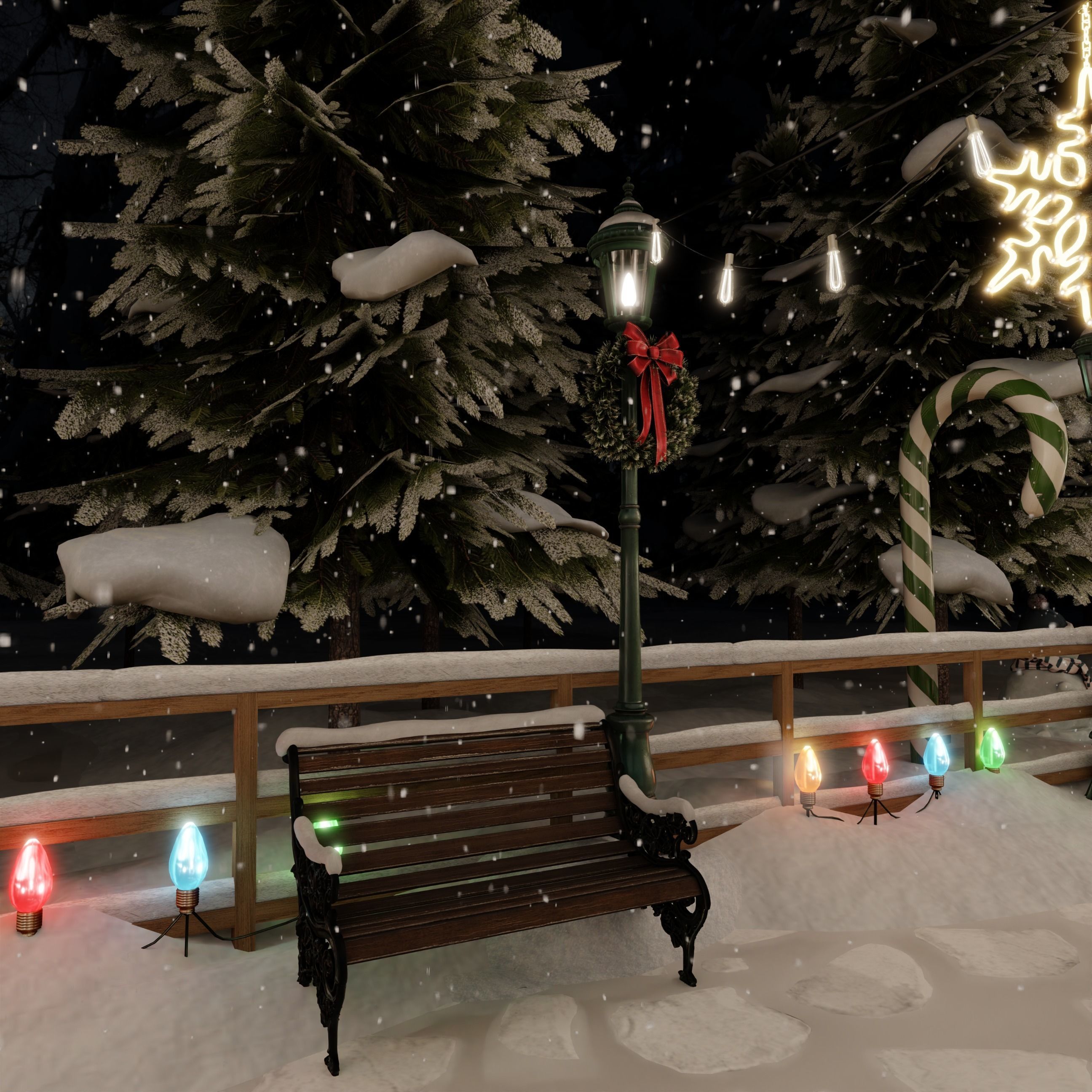 Christmas Forest Blender Scene - NIGHT 3D model | CGTrader
