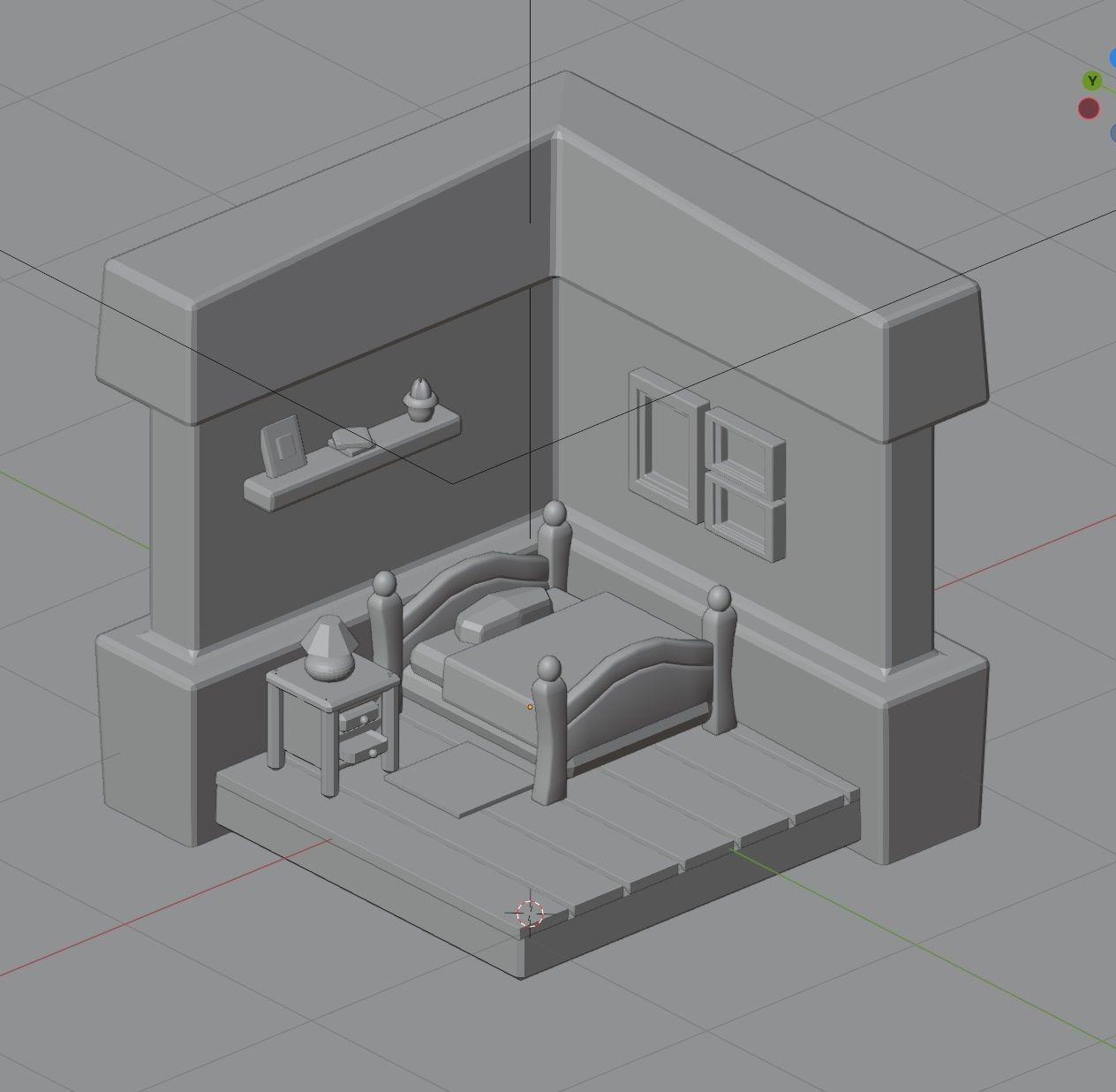 Isometric Bedroom Low Poly 3D Model free VR / AR / low-poly 3D model ...