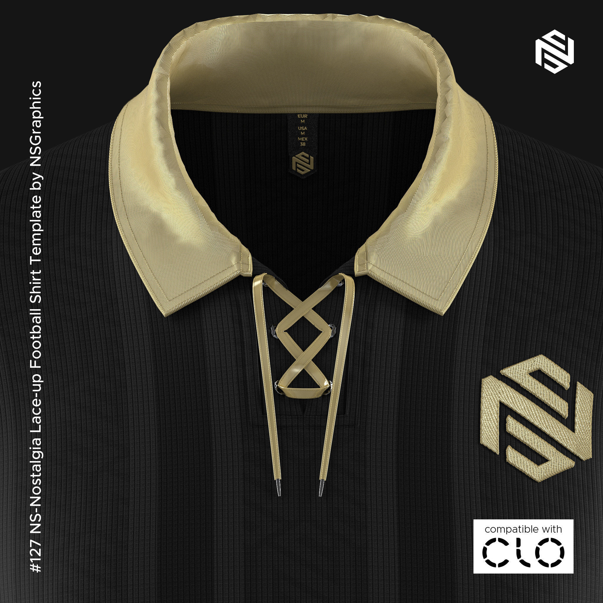 NS-Nostalgia Lace-up Football Shirt Template for CLO 3D 3D model | CGTrader