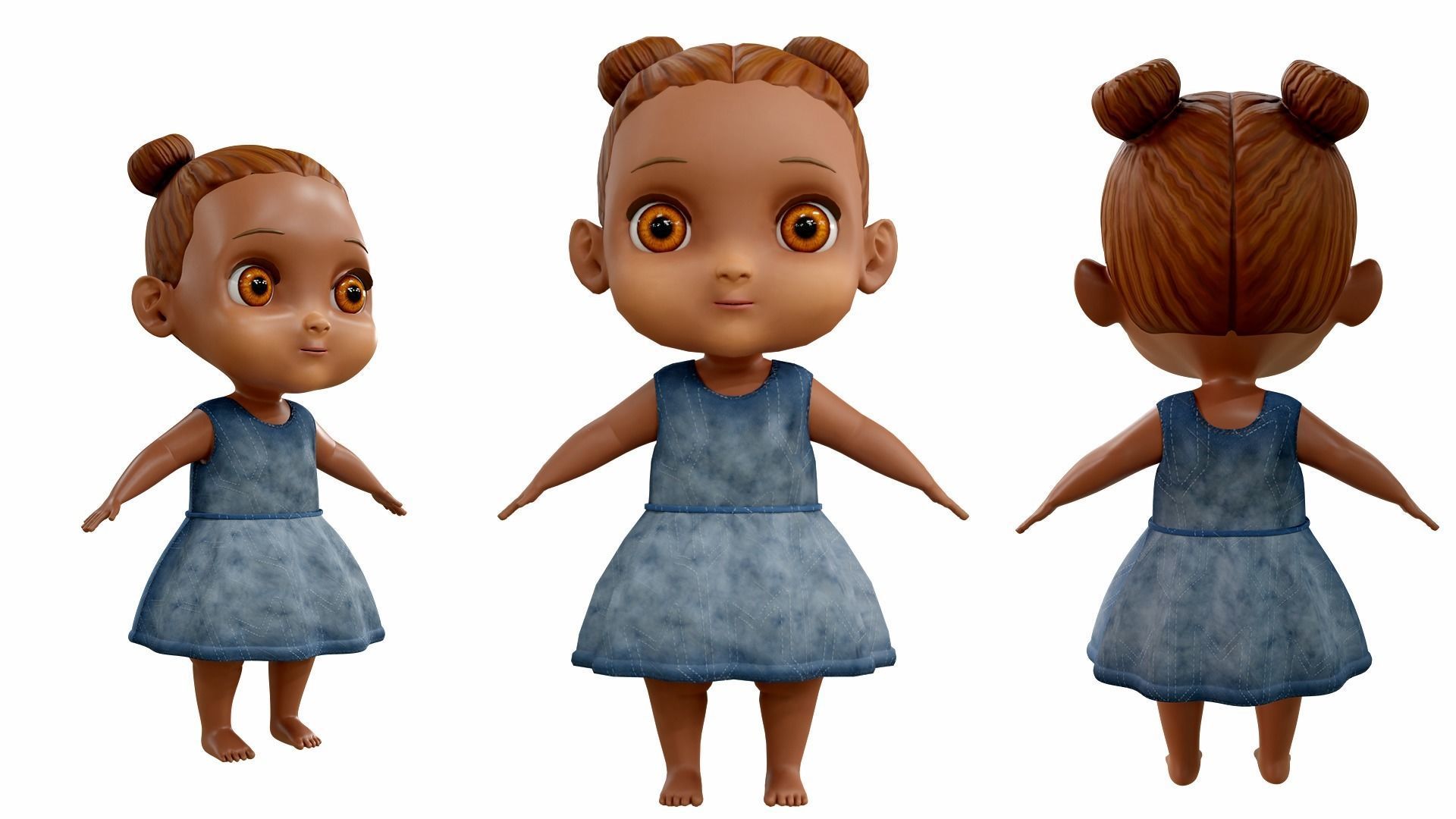 3D model Black Baby Girl Model Animated in Blender and Unity VR / AR ...