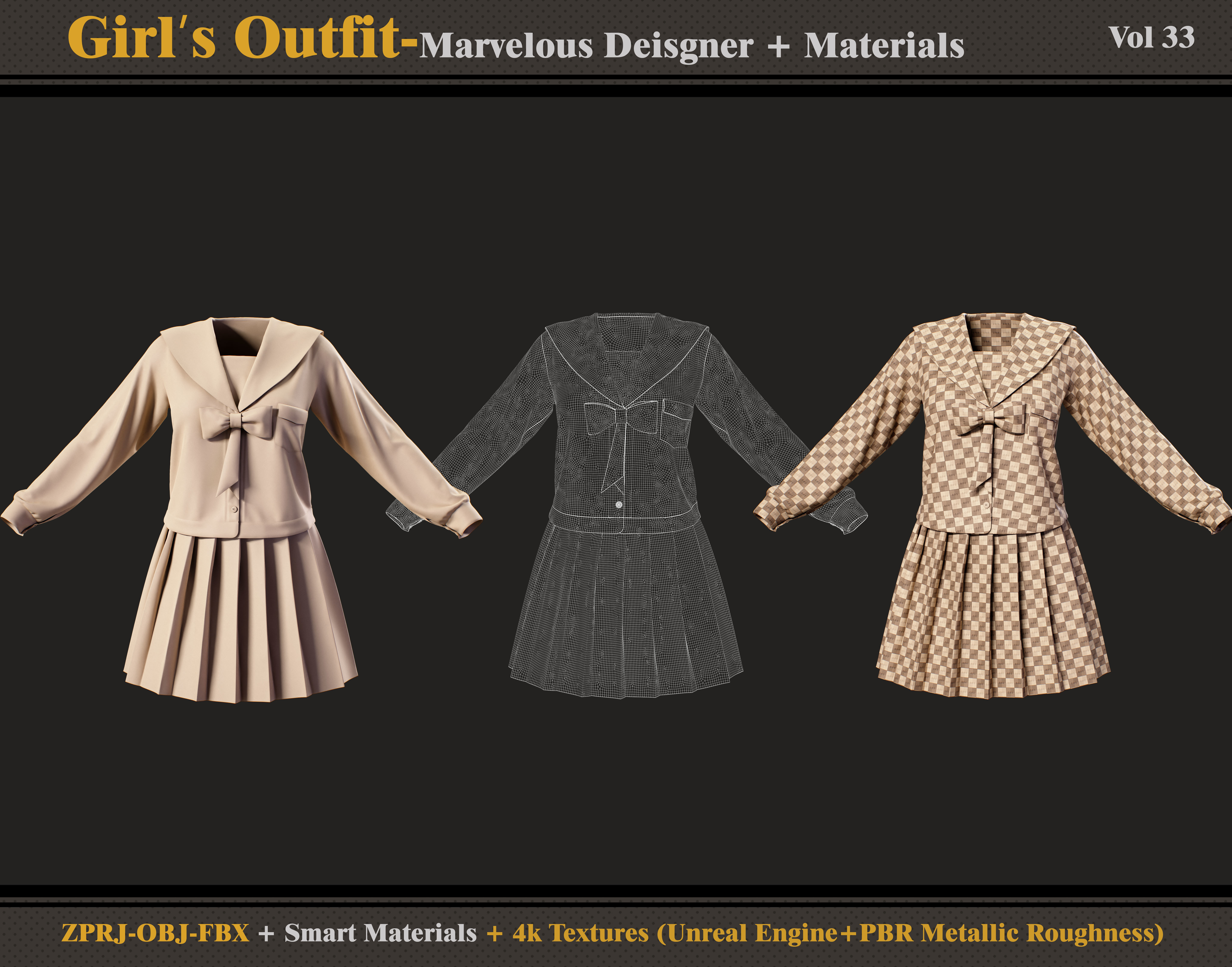 Girls Outfit- MD- Smart Material -Textures - OBJ - FBX 3D model | CGTrader