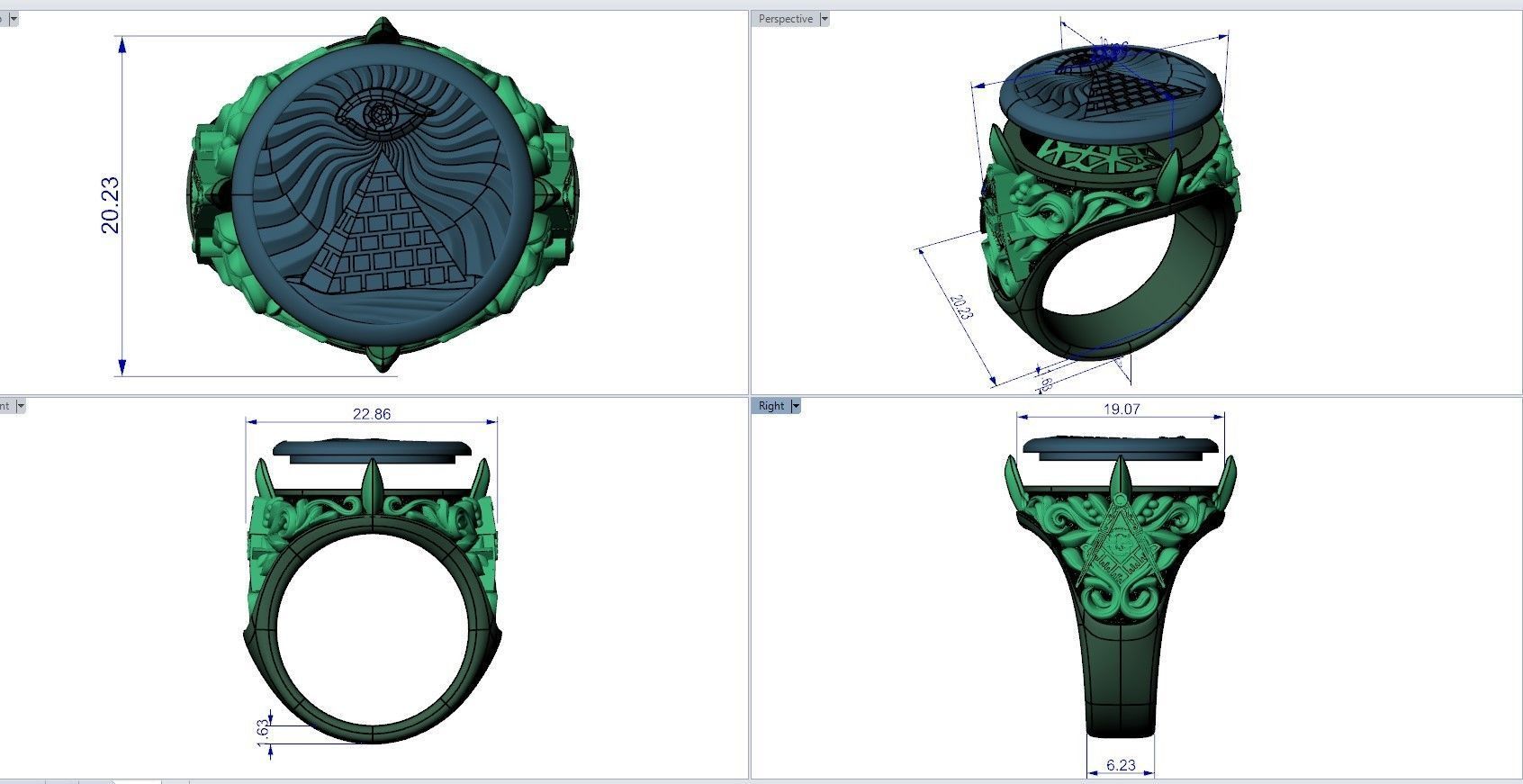 Masonic All Seeing Eye Pyramid Vintage Illuminati Ring 3D model 3D ...