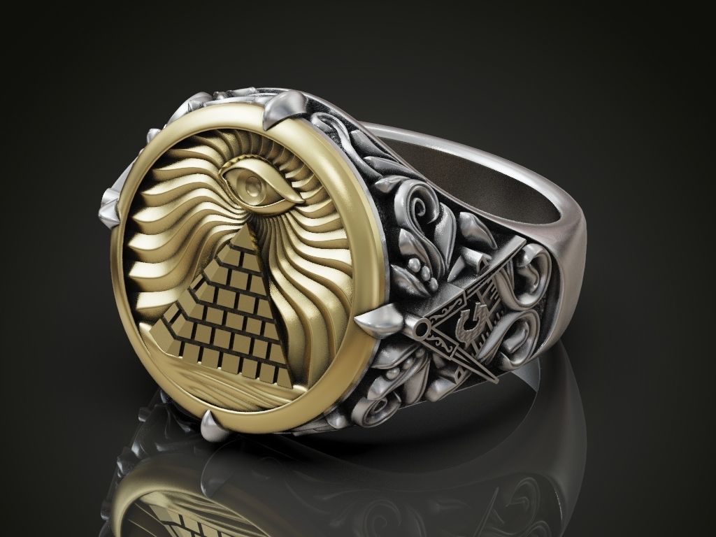 Masonic All Seeing Eye Pyramid Vintage Illuminati Ring 3D model 3D ...