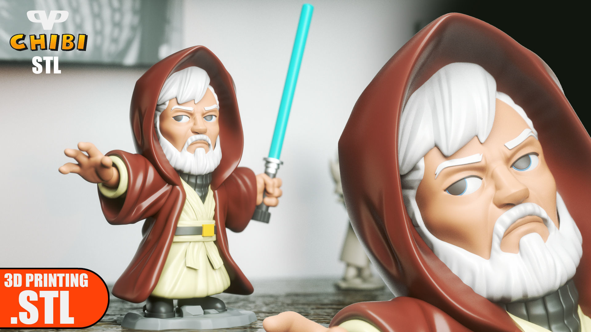 Old Obi-Wan Kenobi Chibi STL for 3D Printing ChibiSTL 3DXM 3D model 3D ...