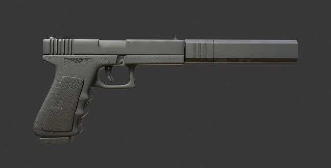 Detailed Glock Pistol With Suppressor 3D model | CGTrader