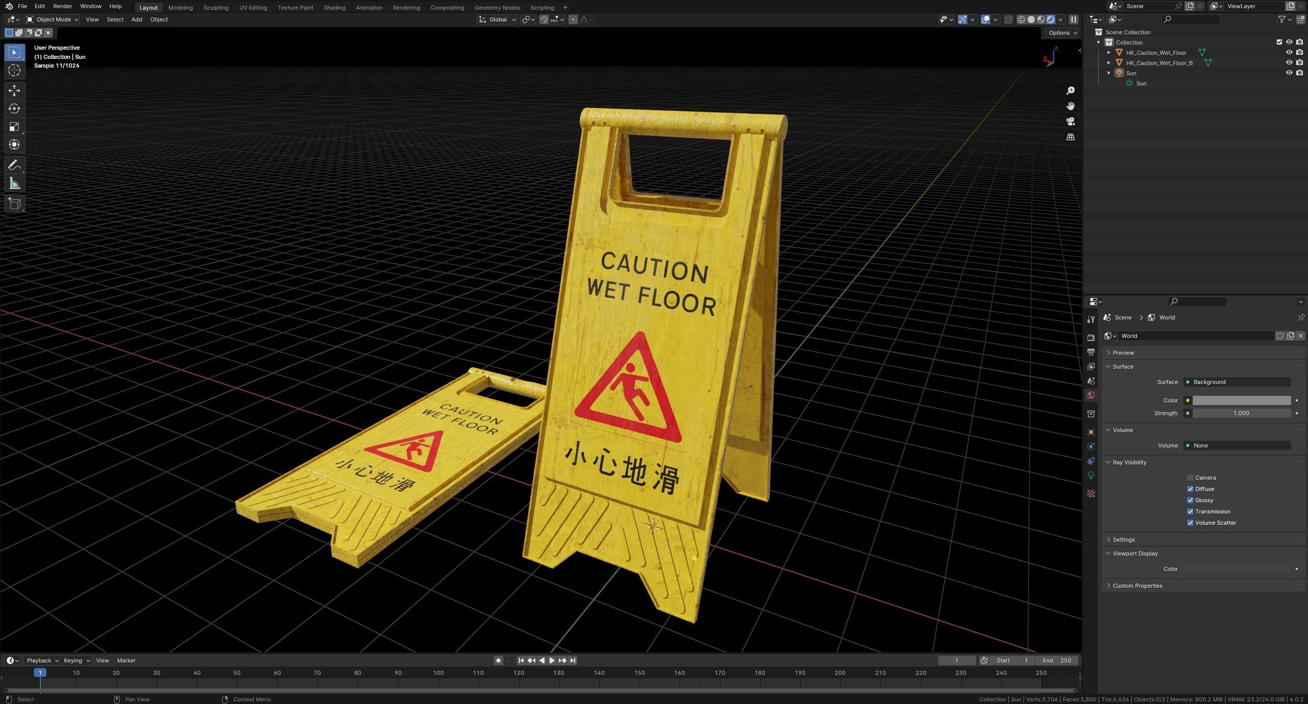 Hong Kong Caution Wet Floor Sign 3D model | CGTrader