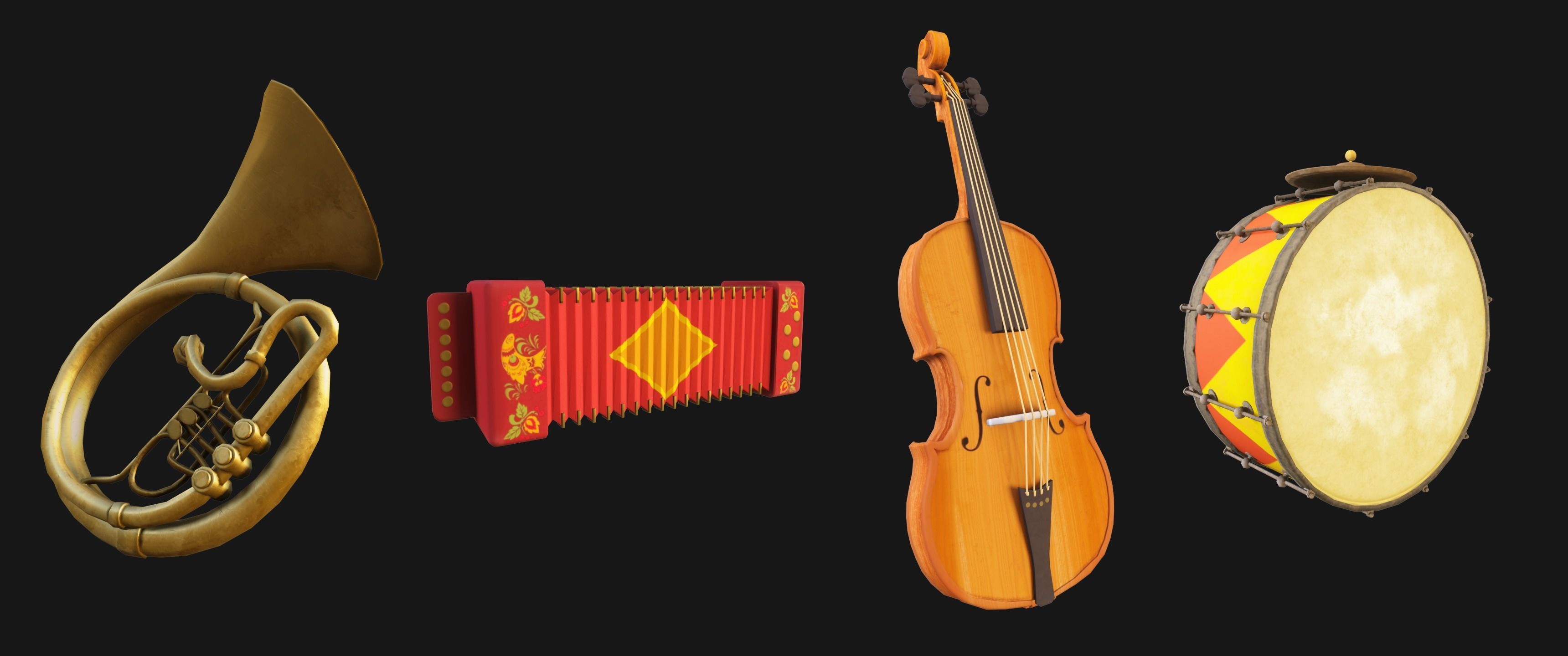 3D model Musical instruments stylized 3D VR / AR / low-poly | CGTrader