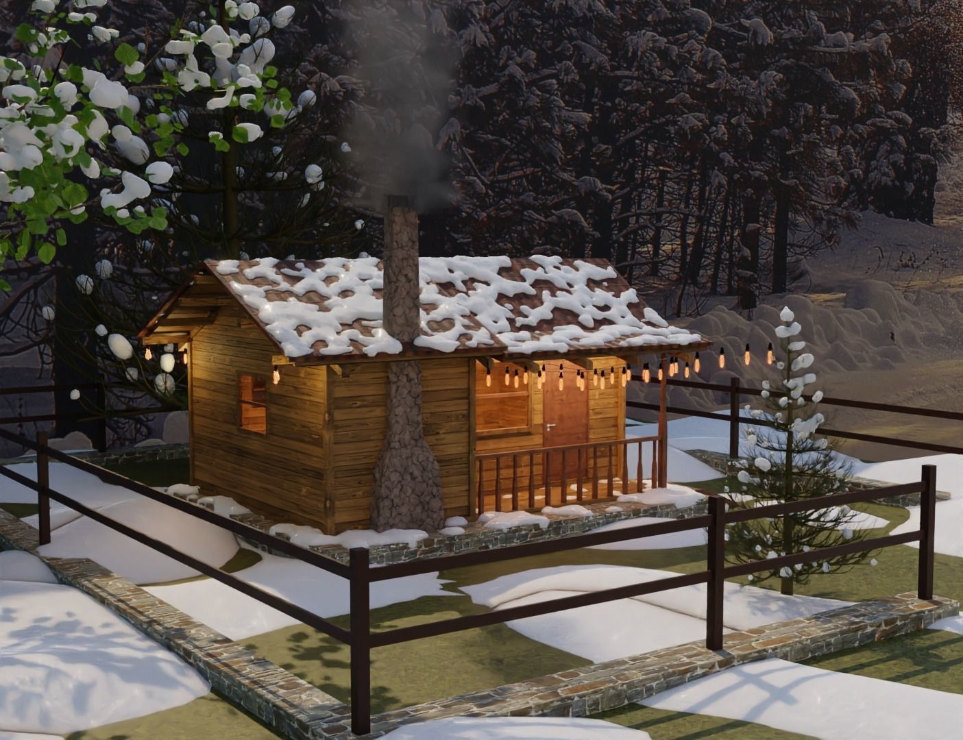 log cabin winter snow environment free 3D model | CGTrader