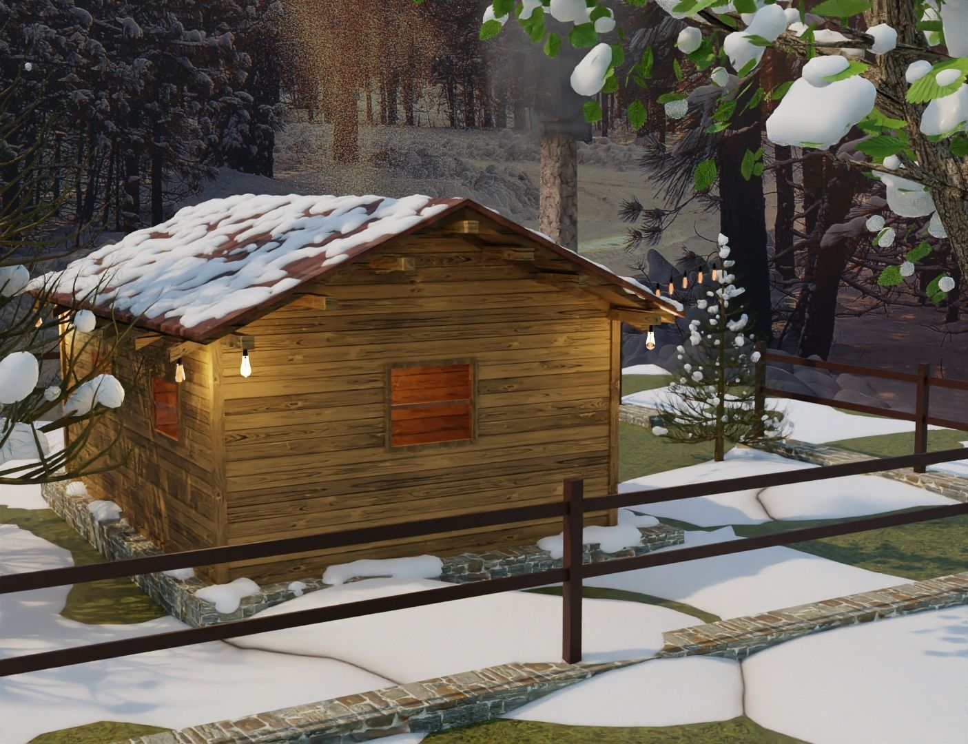 log cabin winter snow environment free 3D model | CGTrader