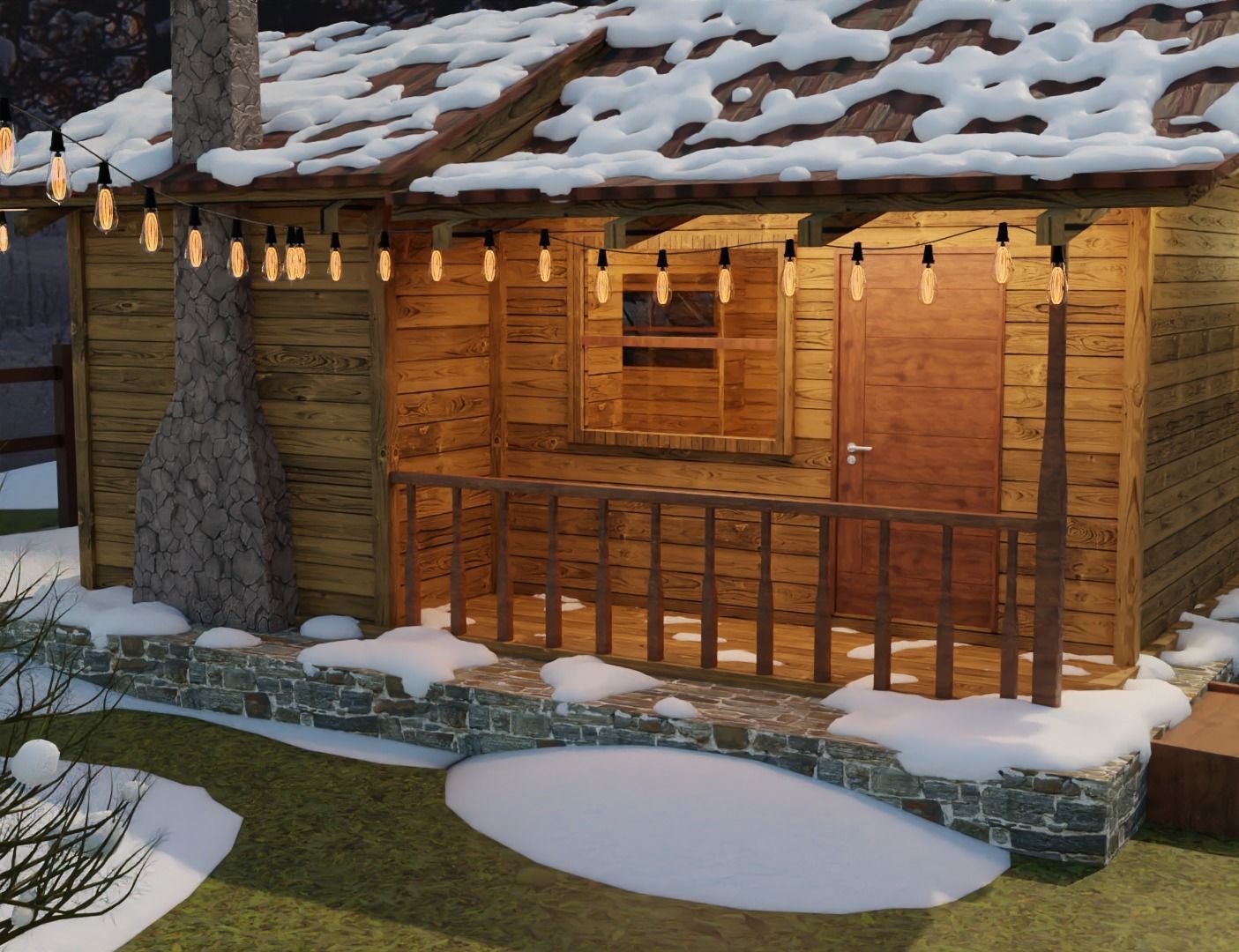 log cabin winter snow environment free 3D model | CGTrader