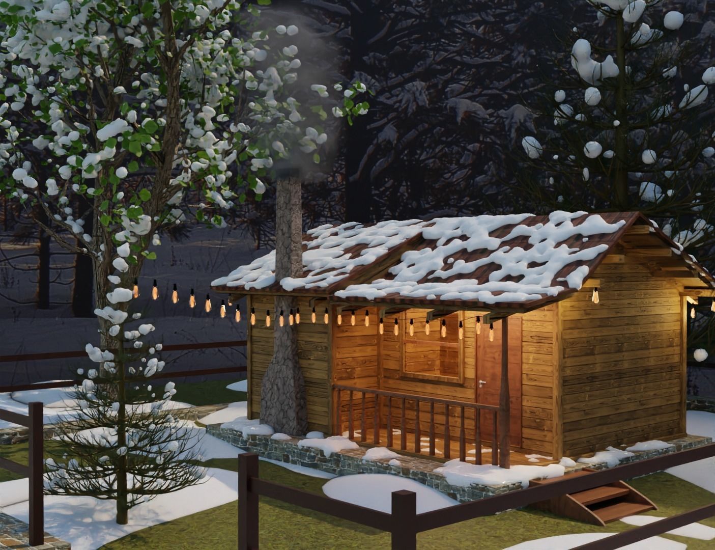 log cabin winter snow environment free 3D model | CGTrader