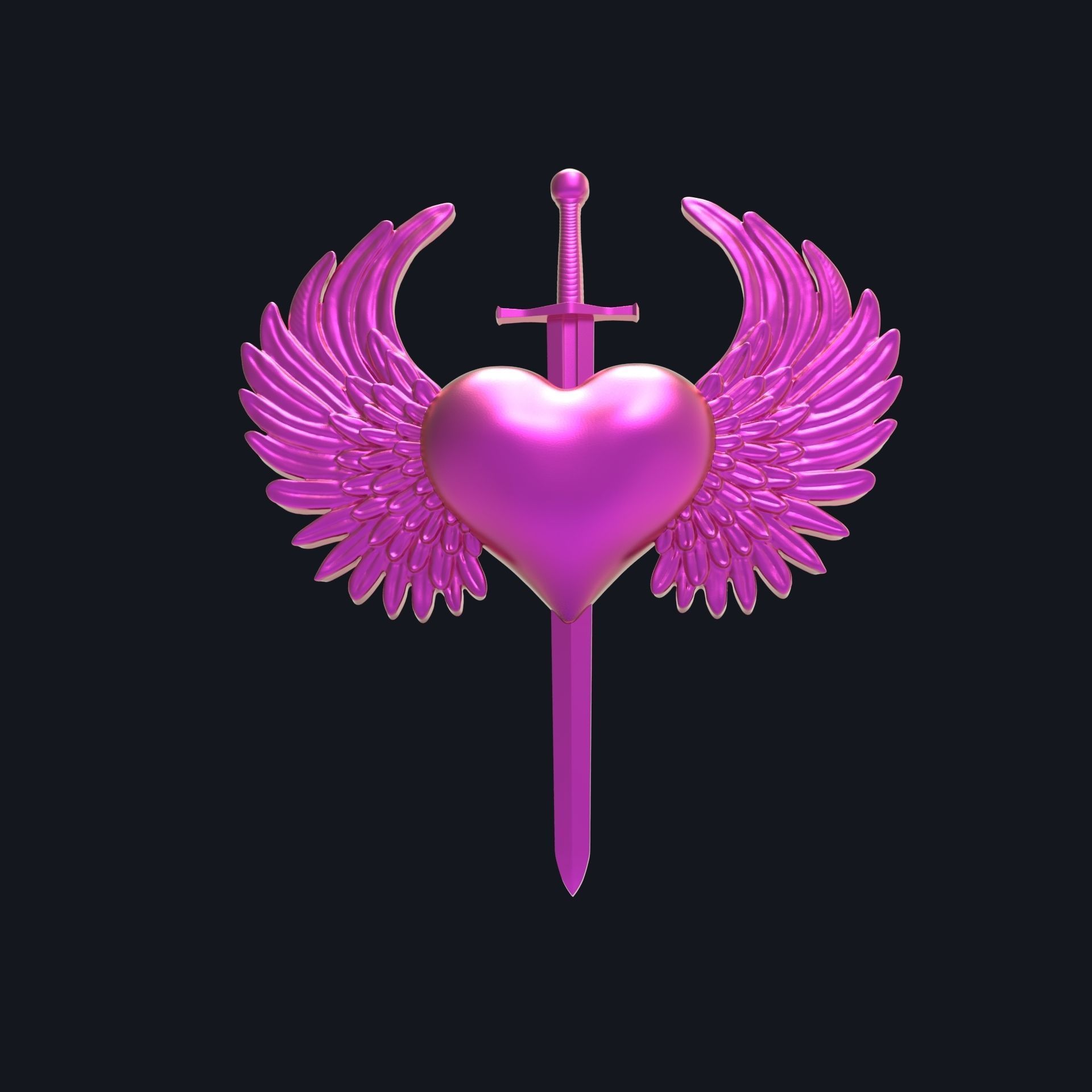 heart with wings pierced by a sword 3D model 3D printable | CGTrader