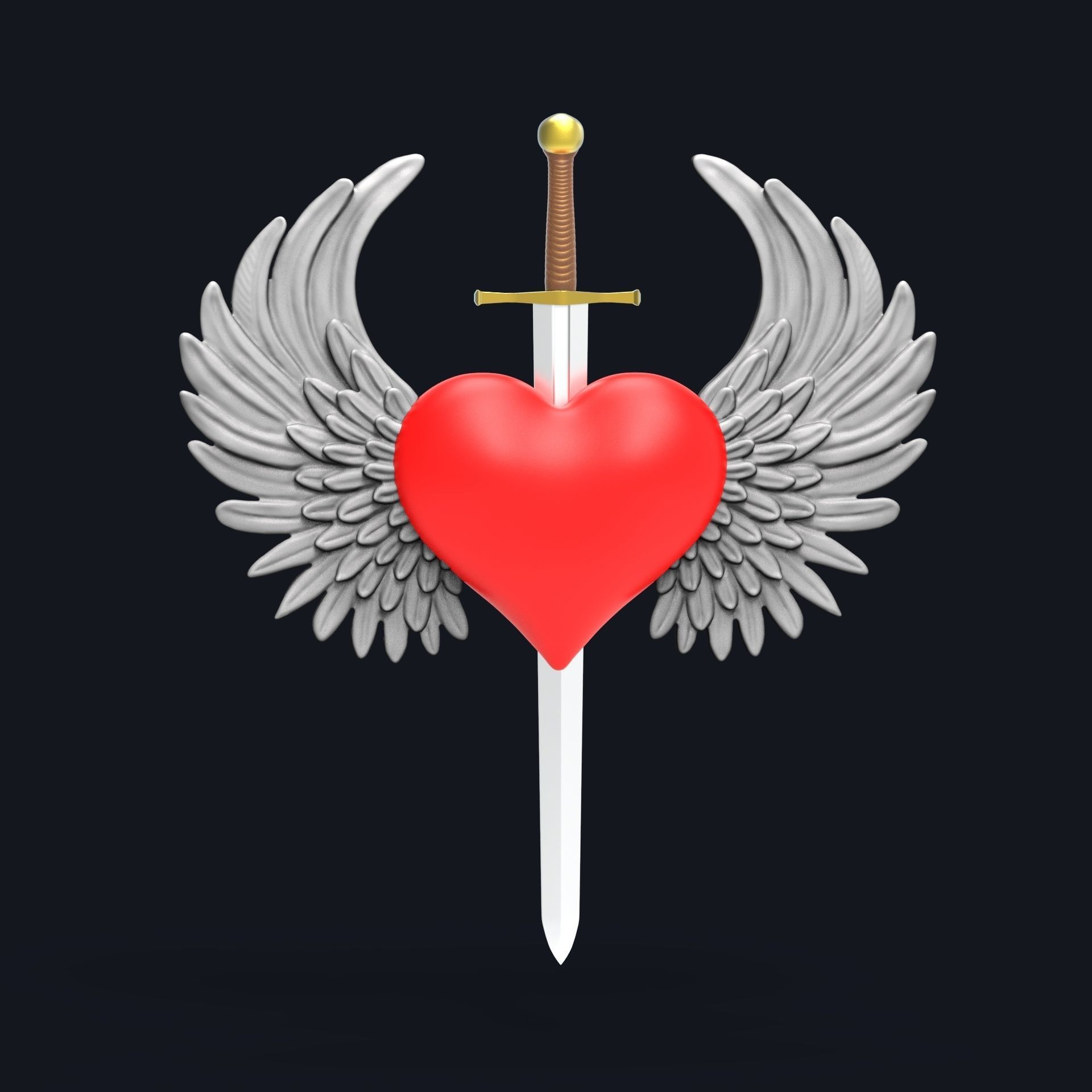 heart with wings pierced by a sword 3D model 3D printable | CGTrader