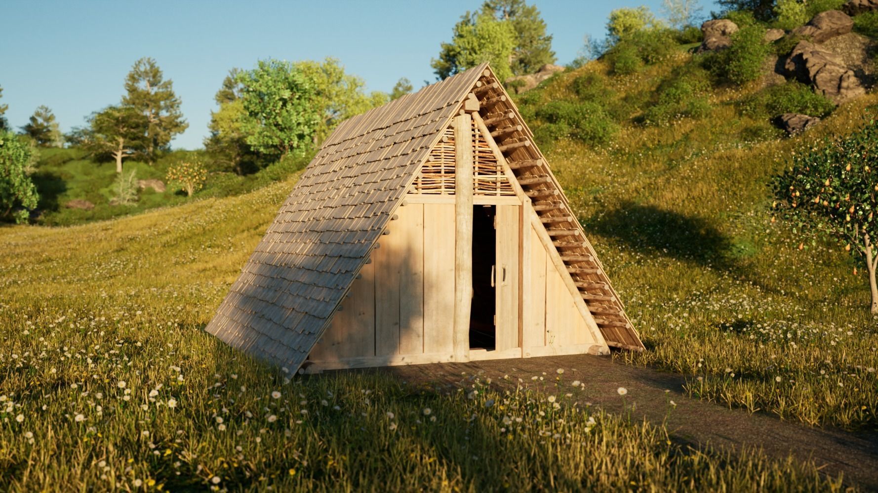 3D model Enterable medieval pit house VR / AR / low-poly | CGTrader