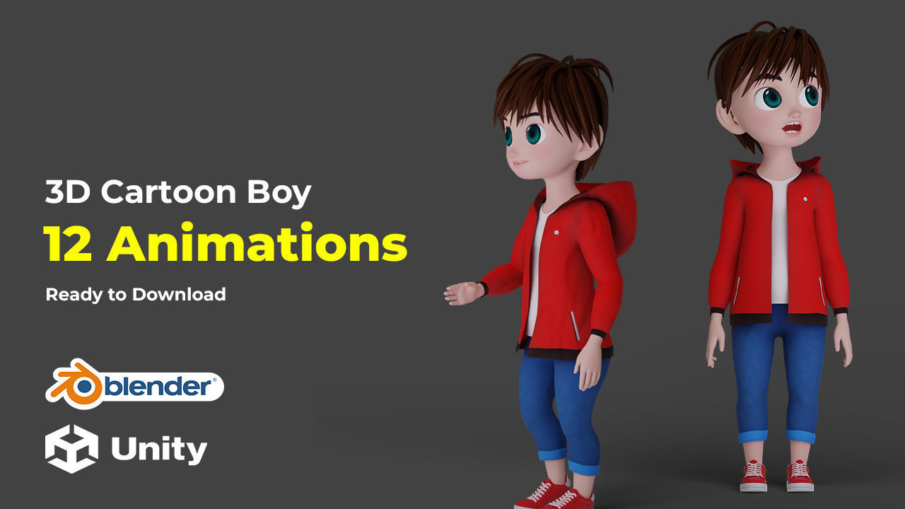 3D model Cartoon Boy jacket Rigged Animated with Unity VR / AR / low ...