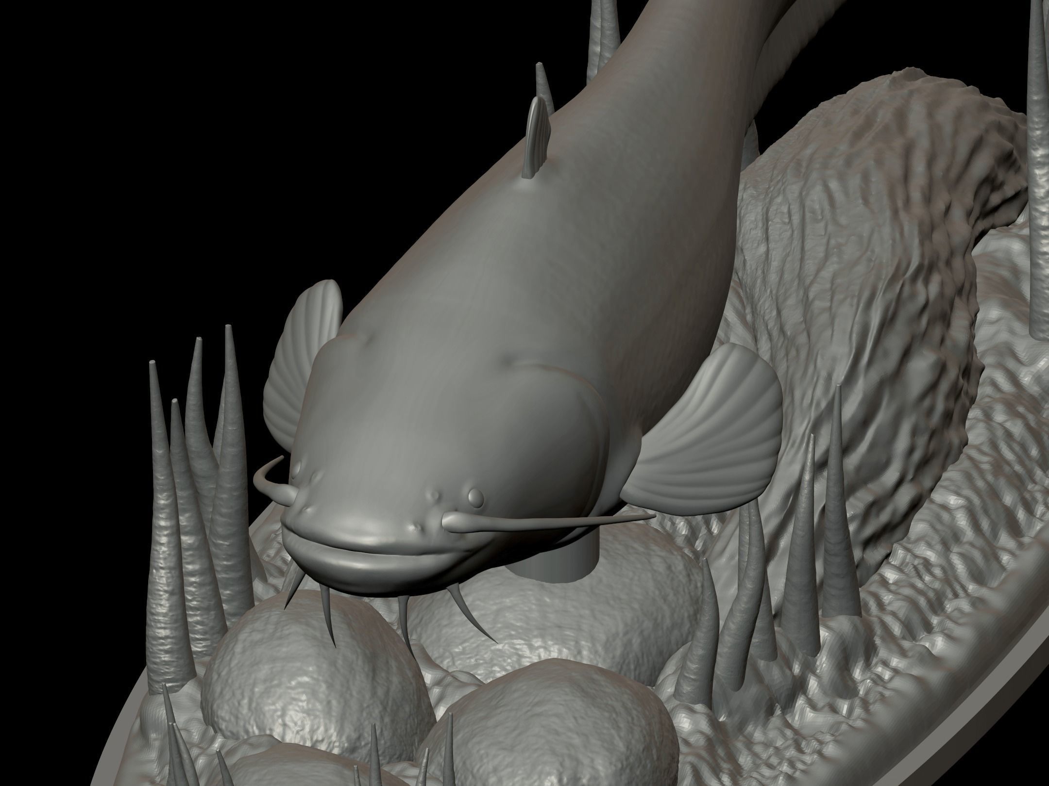 Catfish underwater statue detailed texture for 3D 3D model 3D printable ...