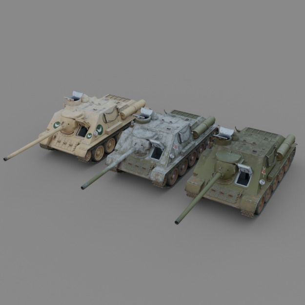 Pack SU 100 tank destroyer 3 versions Egypt Russian free 3D model ...