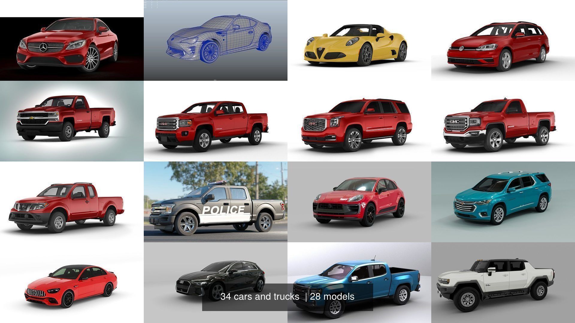 3D Model Collection 34 cars and trucks VR / AR / low-poly | CGTrader