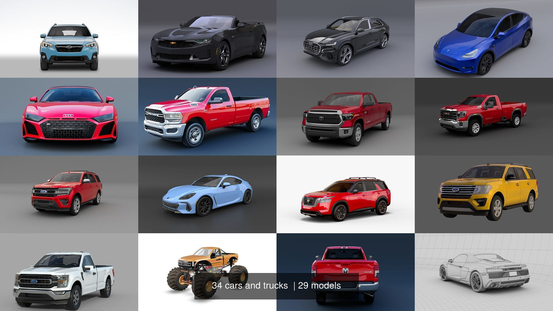 3D Model Collection 34 cars and trucks VR / AR / low-poly | CGTrader