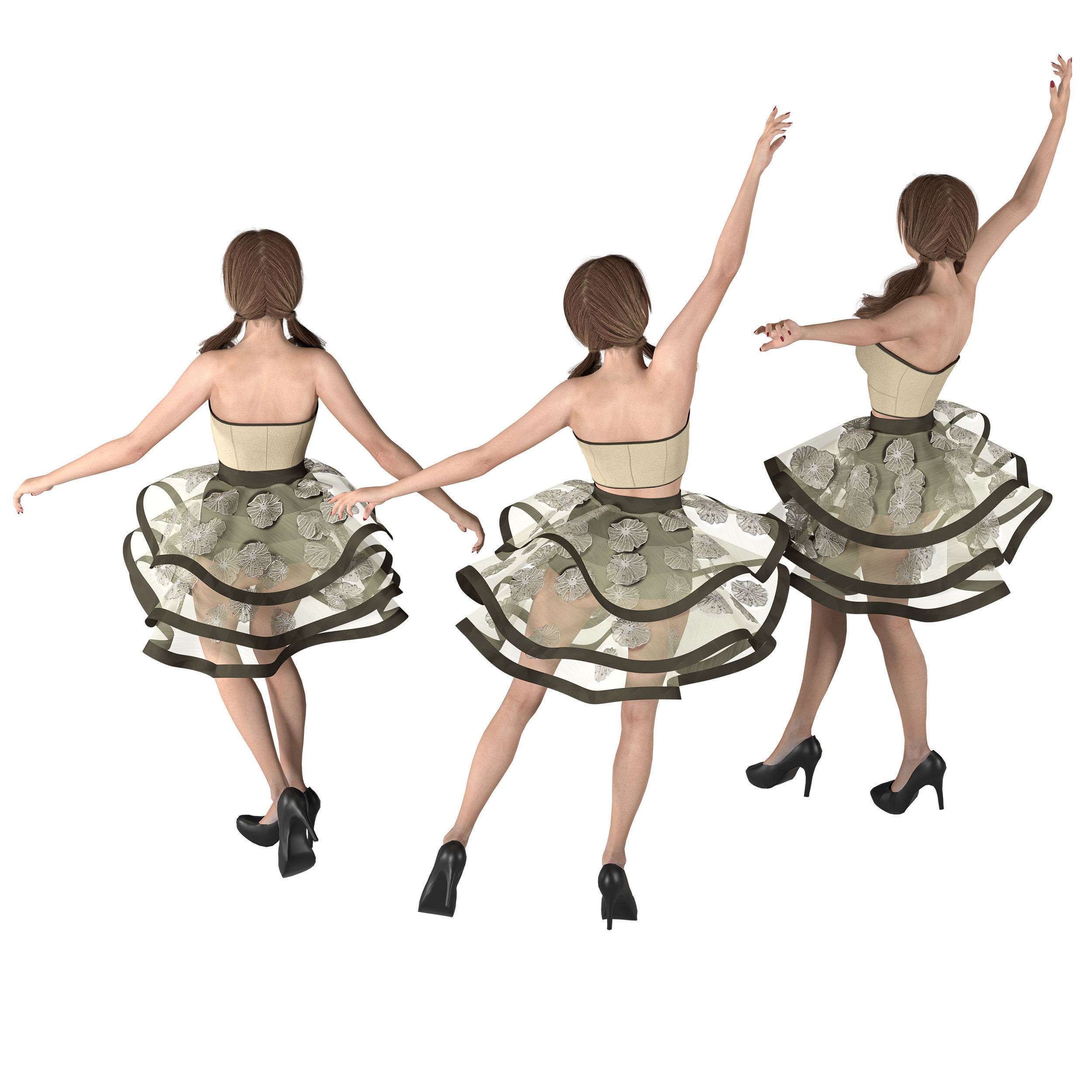 Asian Dancer with Party Dress 03 Poses 3D model | CGTrader