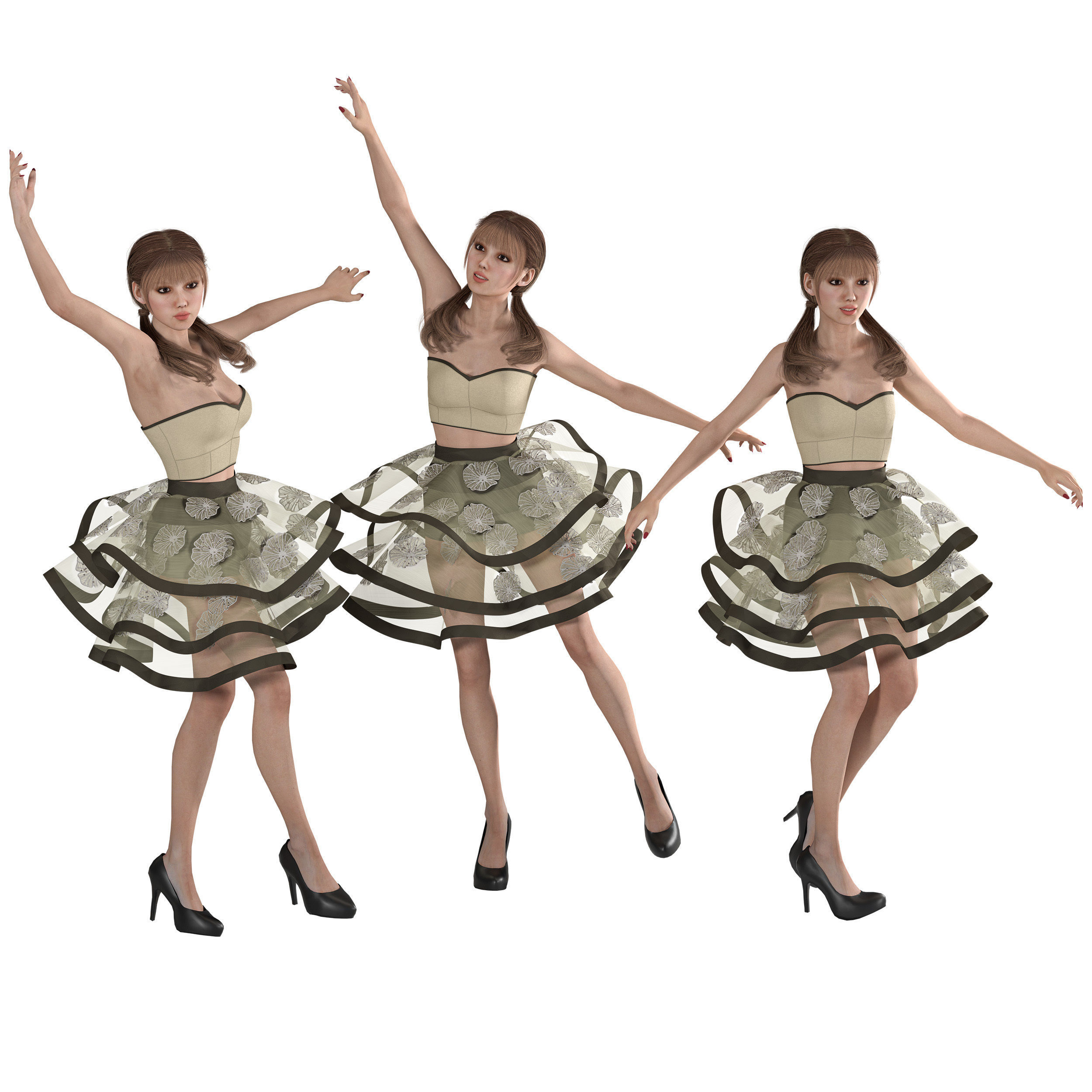 Asian Dancer with Party Dress 03 Poses 3D model | CGTrader