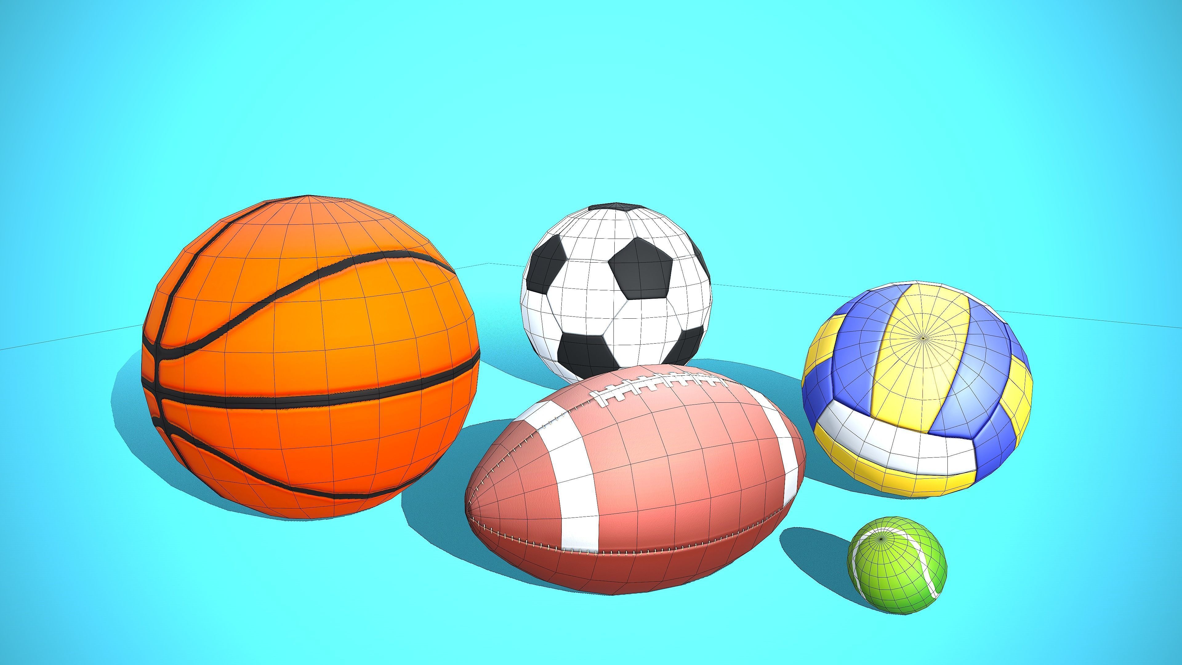 3D Model Collection SPORTS BALLS CARTOON STYLIZED VR / AR / low-poly ...