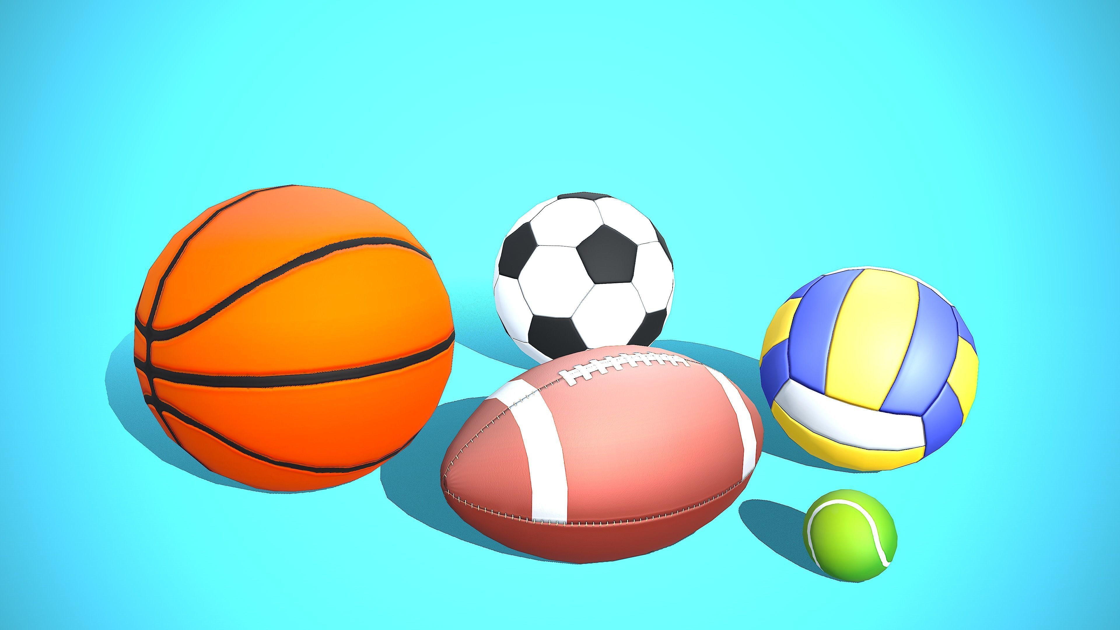 3D Model Collection SPORTS BALLS CARTOON STYLIZED VR / AR / low-poly ...