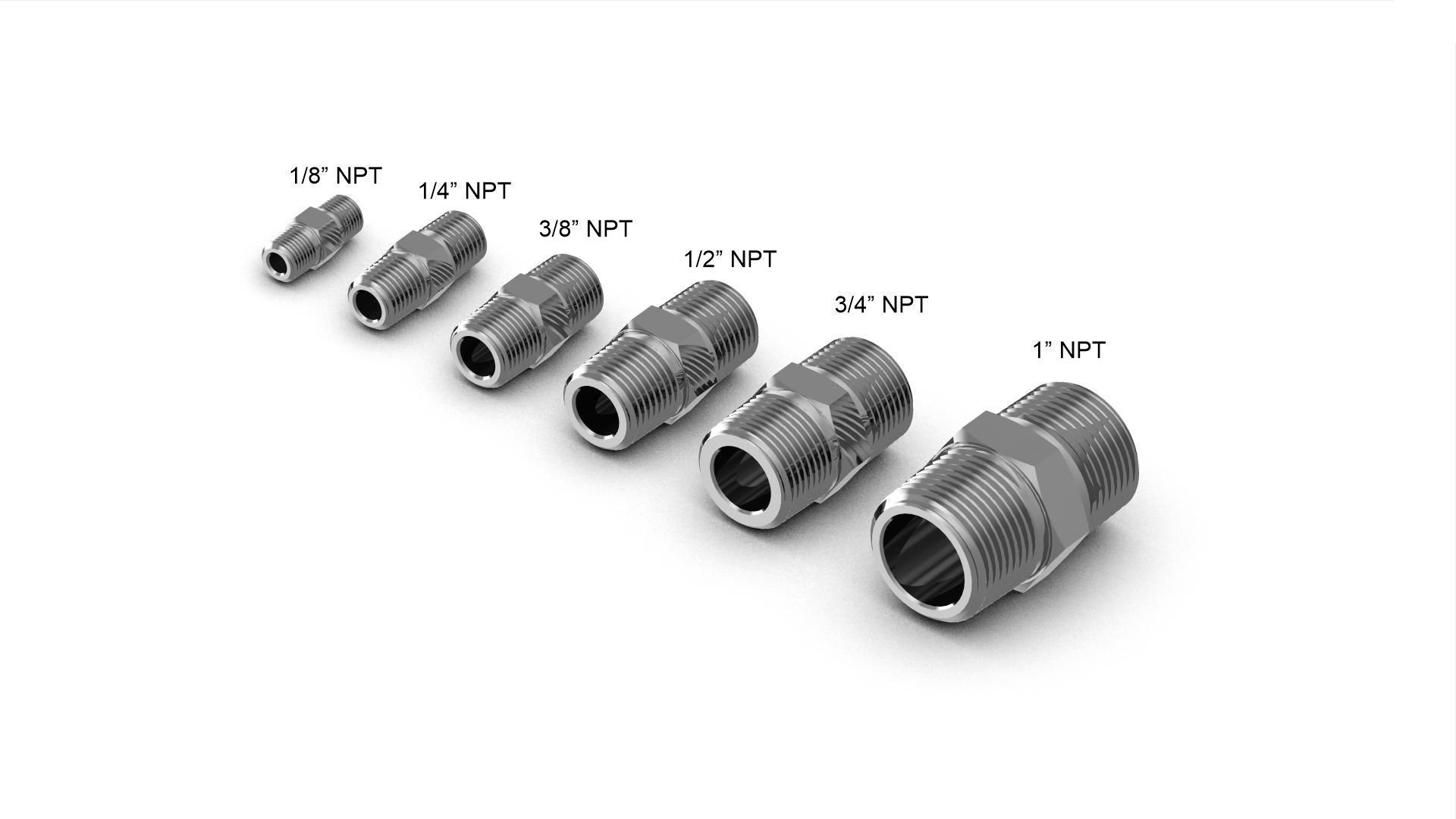 Hex Nipple Collection NPT male thread 3D model | CGTrader