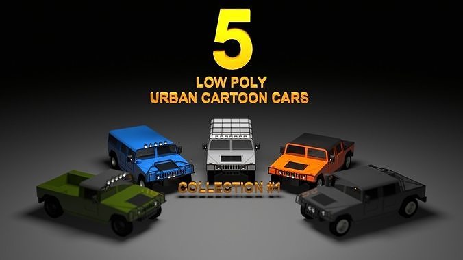 3D model 5 low poly urban cartoon cars VR / AR / low-poly | CGTrader