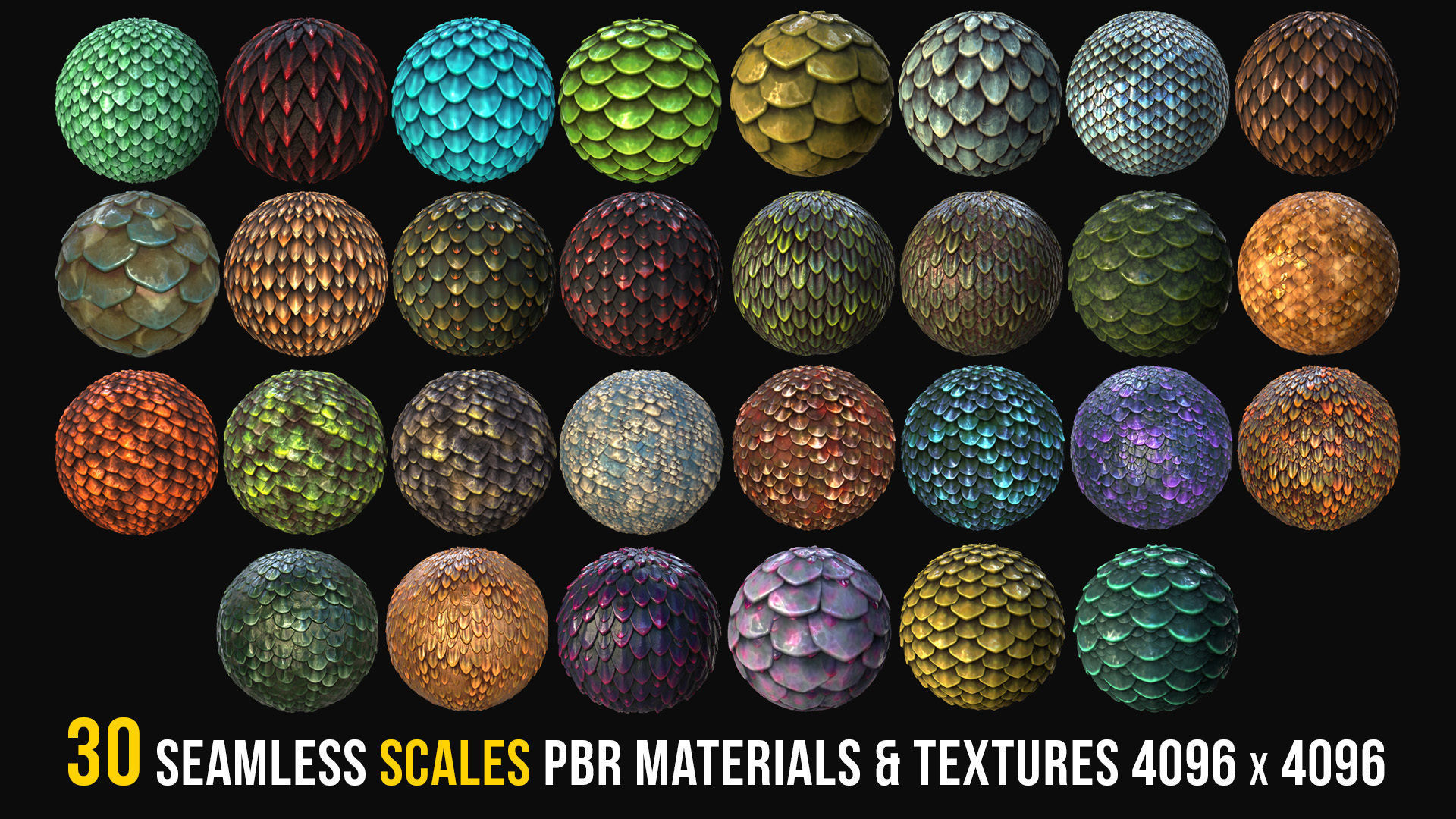 30 Seamless Scales PBR Materials - 4k PNG and sbsar formats - 3D Model ...