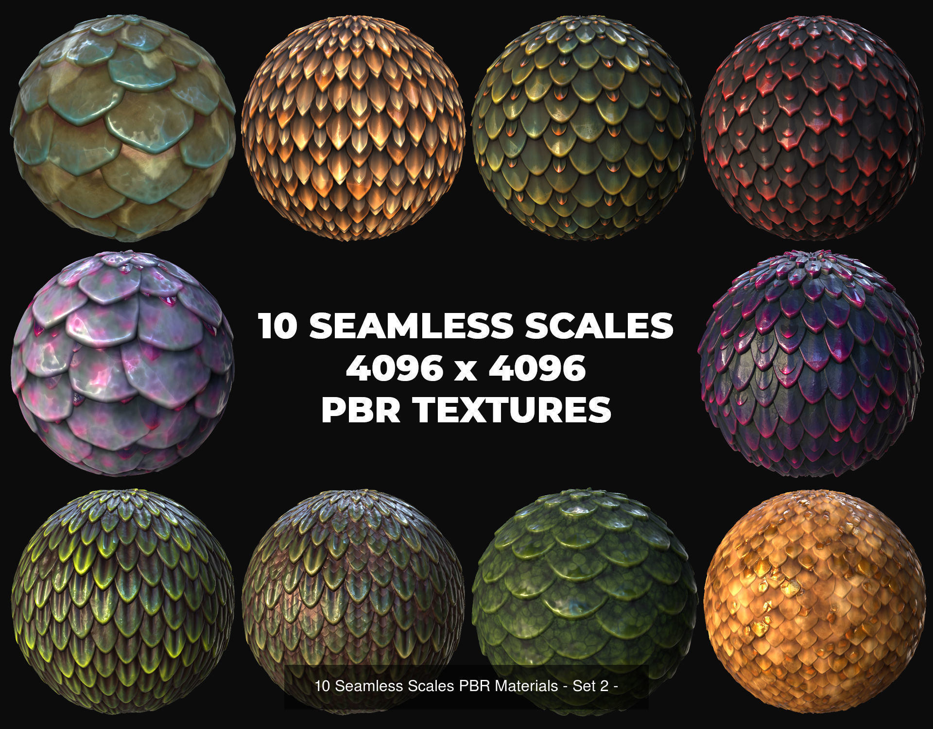 30 Seamless Scales PBR Materials - 4k PNG and sbsar formats - 3D Model ...