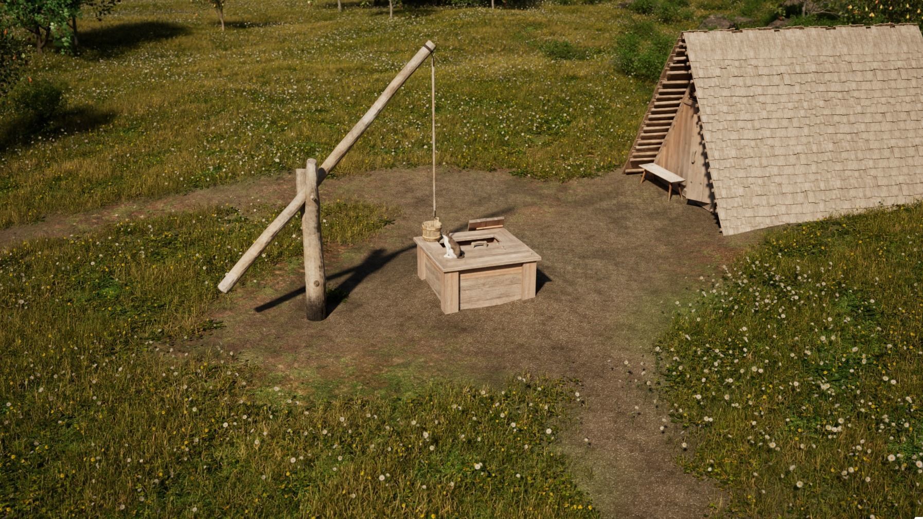 3D model Medieval wooden water well with gallows VR / AR / low-poly ...