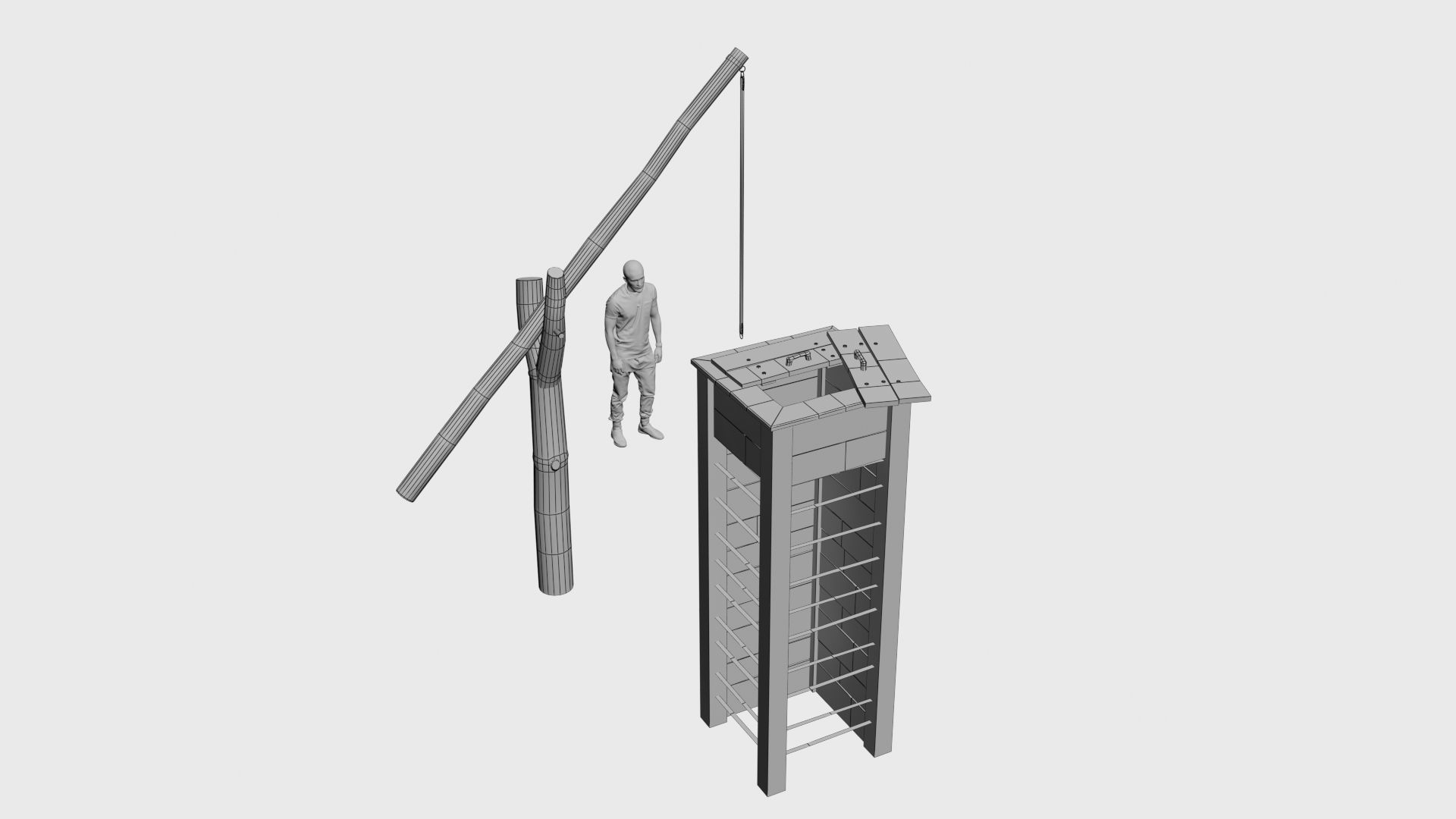 3D model Medieval wooden water well with gallows VR / AR / low-poly ...
