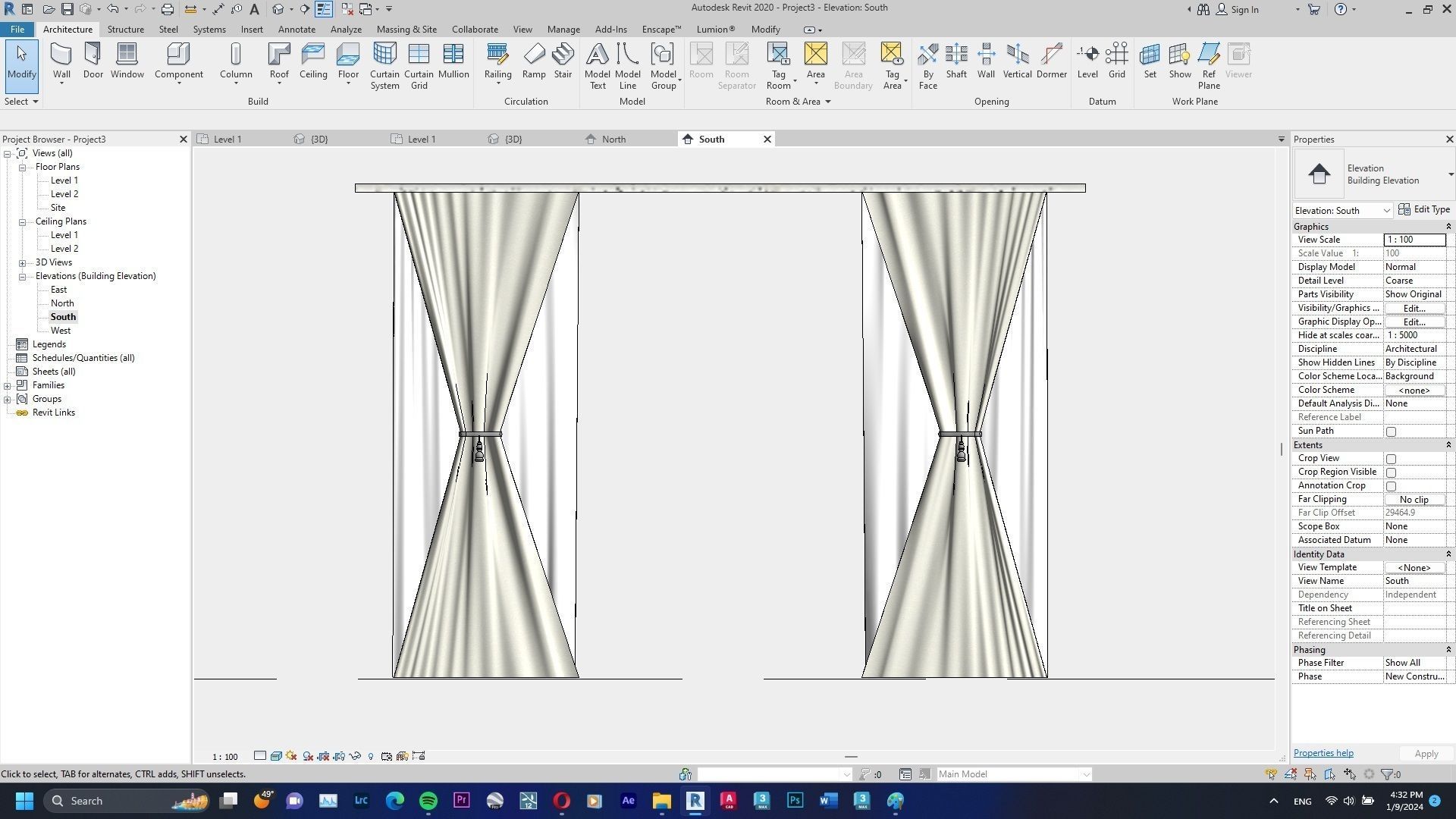 Curtain Revit Family Model 002 3D model | CGTrader