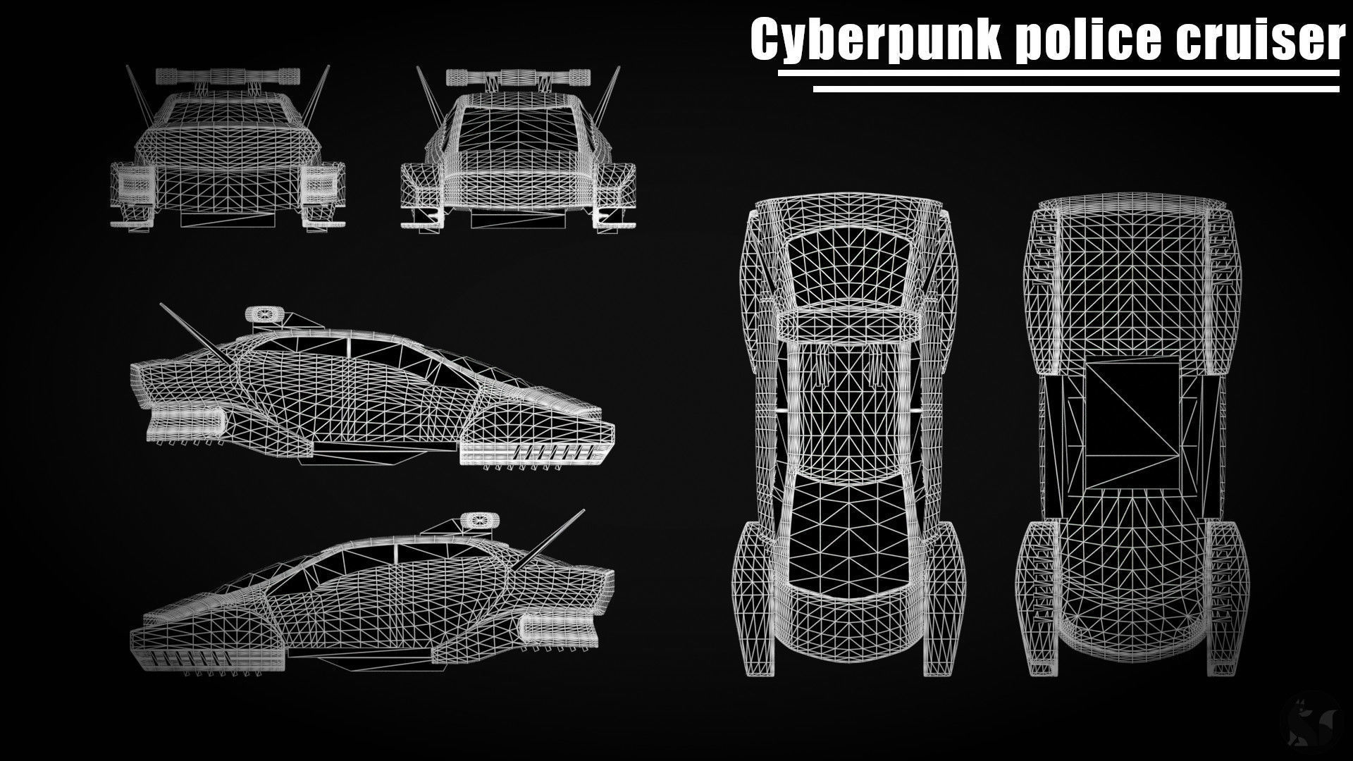 3D model Cyberpunk police cruiser VR / AR / low-poly | CGTrader