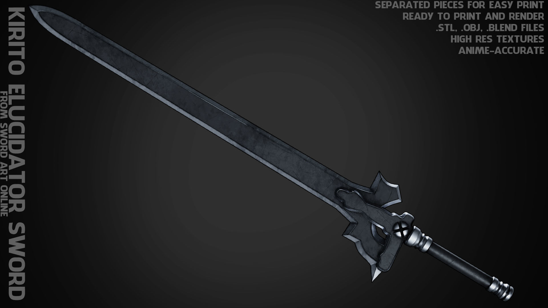 Sword Art Online Kirito Elucidator Sword for Cosplay 3D model 3D printable | CGTrader