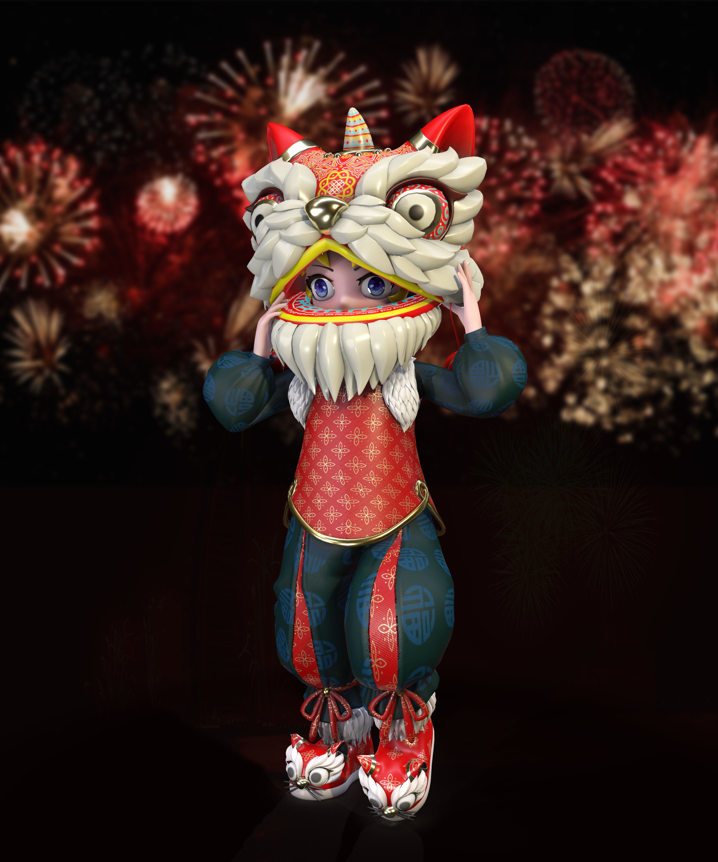 3D model lion dance VR / AR / low-poly rigged | CGTrader
