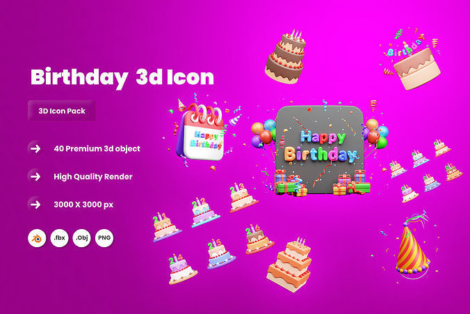 Birthday 3d Illustration Icon Pack 3D model | CGTrader