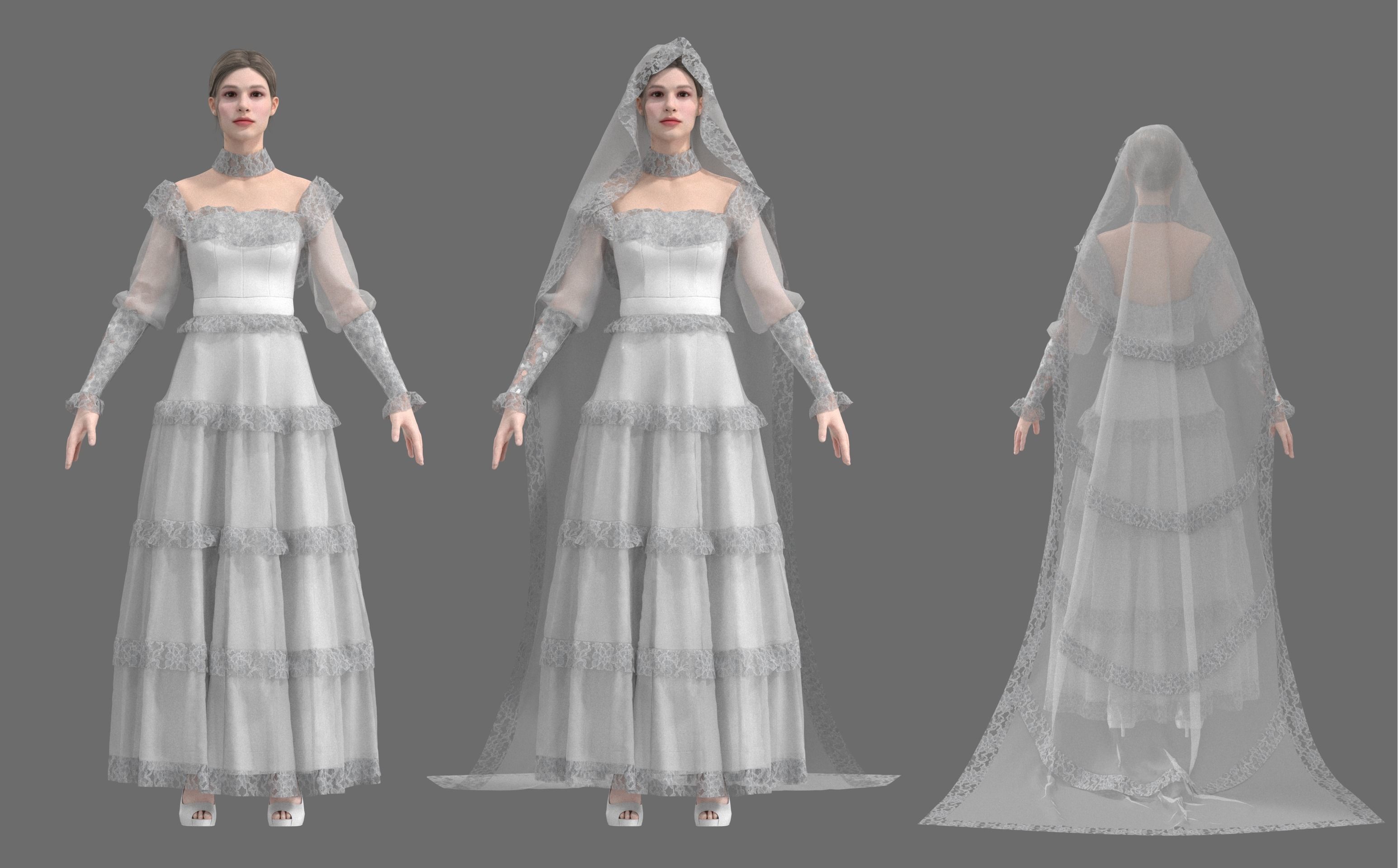 Victorian White Dress Bridal No 3 - A pose 3D model rigged | CGTrader