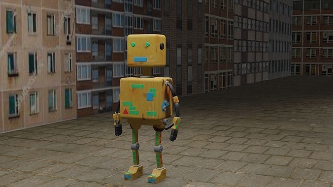 Simple yellow robot Rigged free VR / AR / low-poly 3D model animated ...