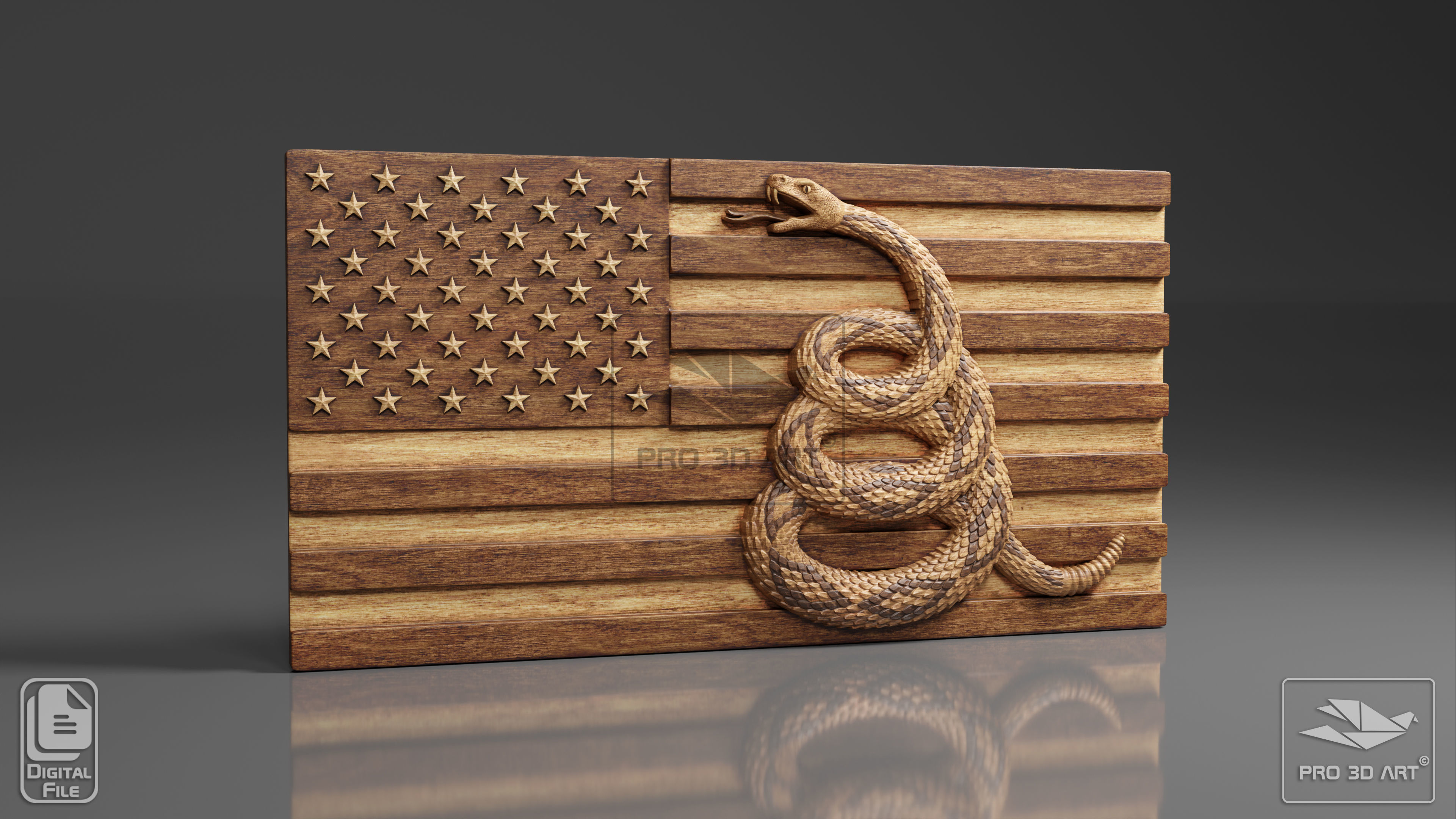 US Flag - Dont Tread On Me - CNC Files For Wood 3D model | CGTrader
