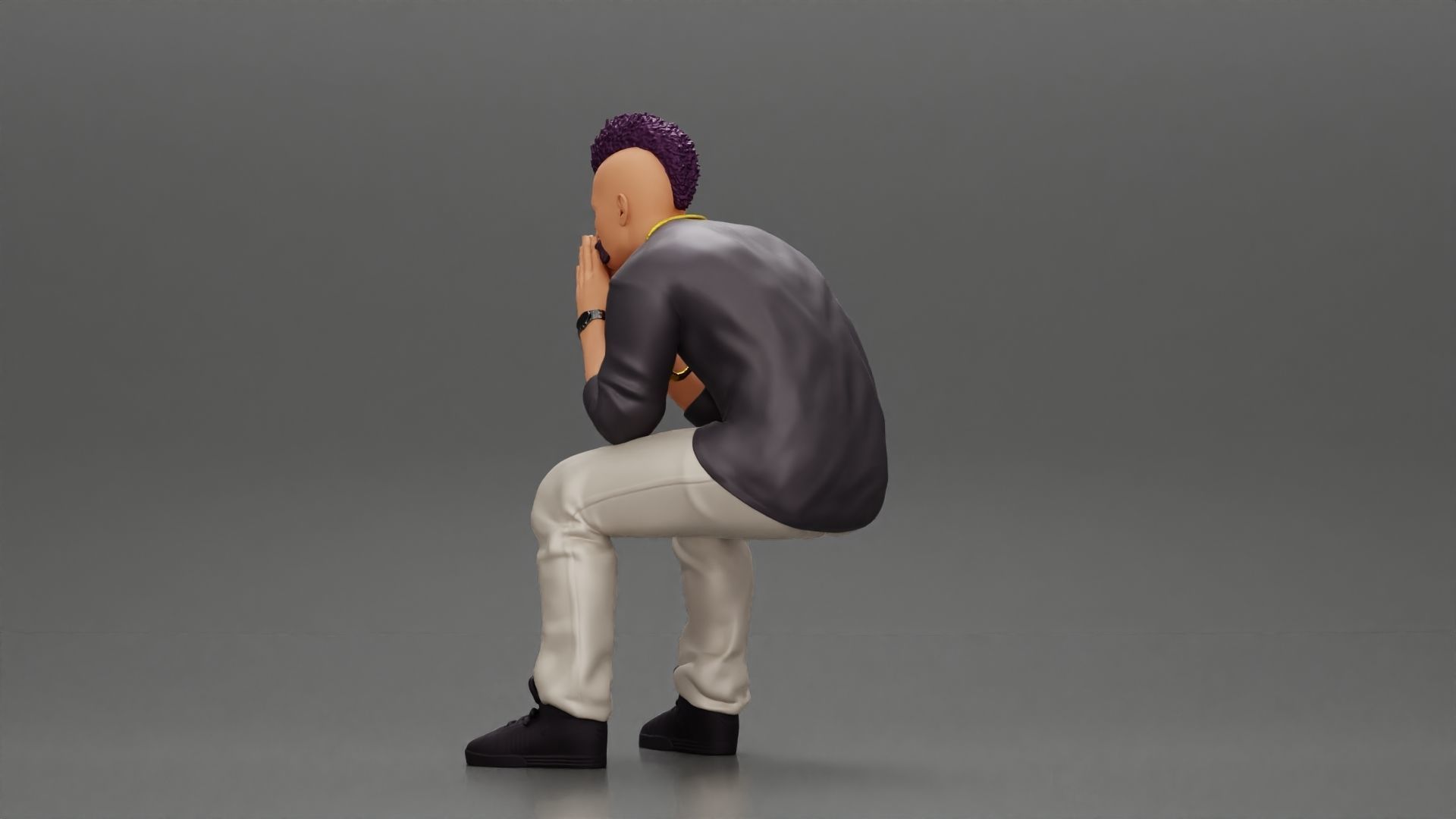 metal man sitting and contemplating with a satanic haircut 3D model 3D ...