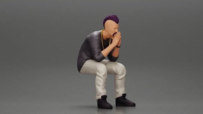 metal man sitting and contemplating with a satanic haircut 3D model 3D ...