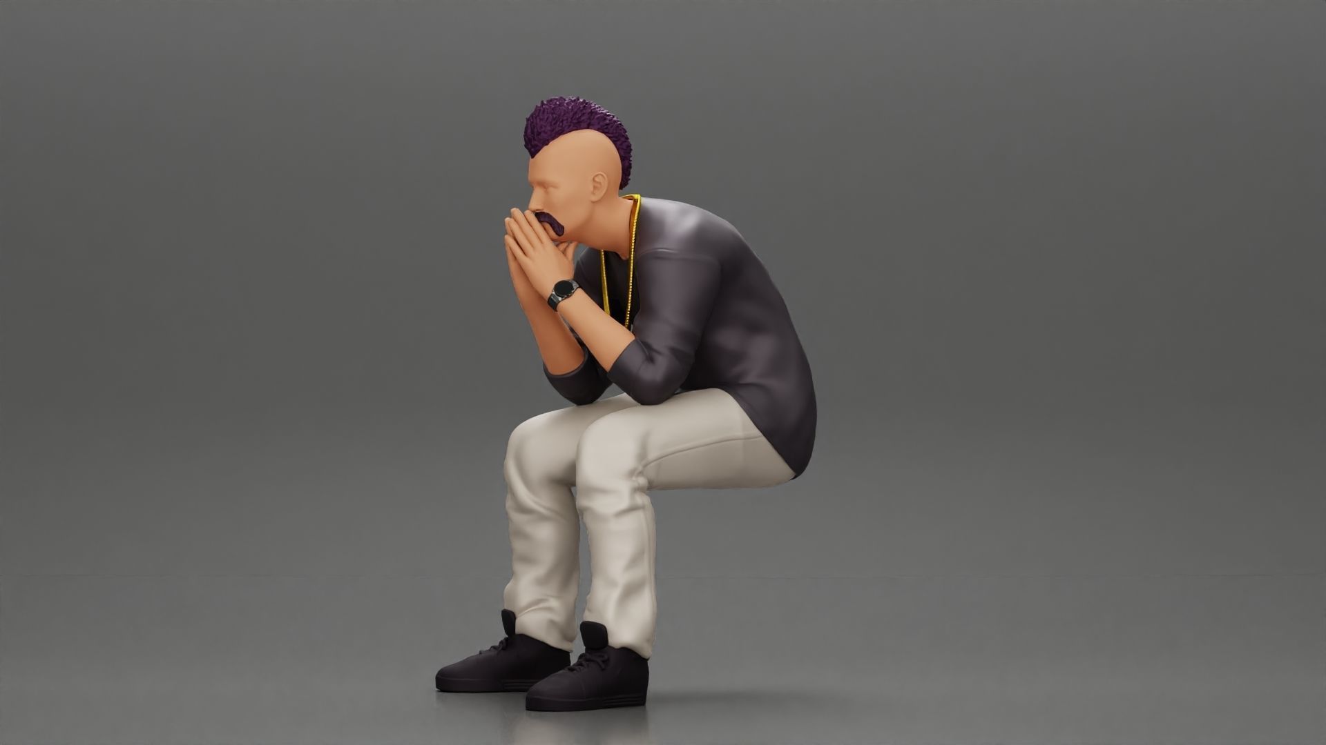 metal man sitting and contemplating with a satanic haircut 3D model 3D ...